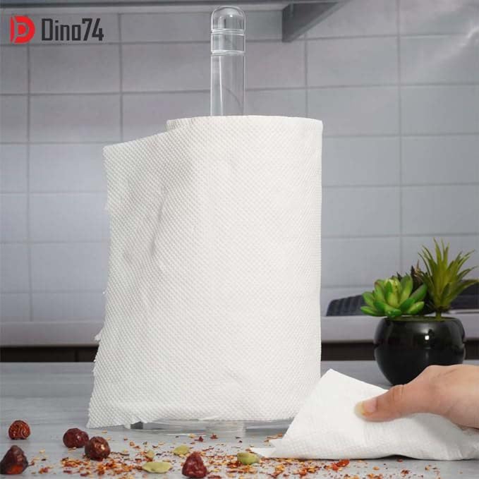 Dino74 Clear Acrylic Paper Towel Holder - Toilet Tissue Rolls Stand Organizer Countertop for Kitchen Accessories, Bathroom or Living Room