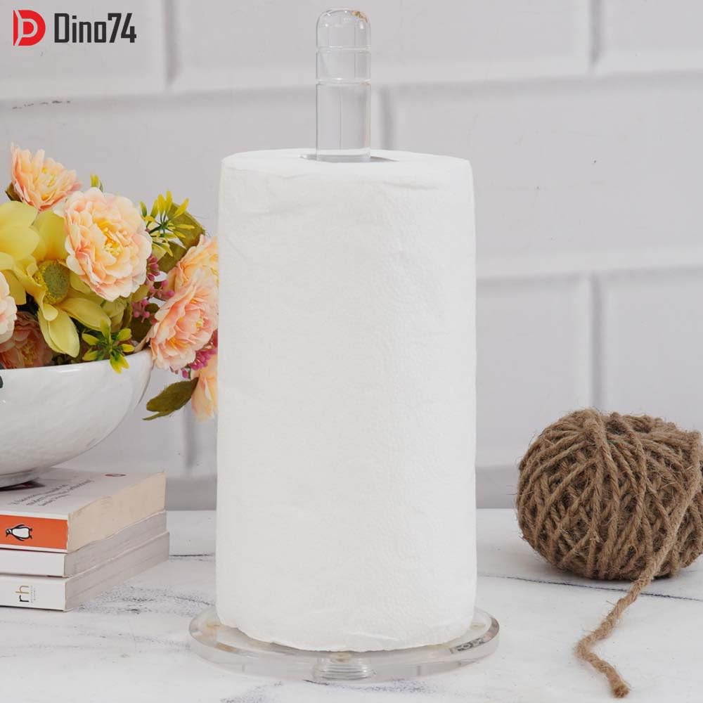 Dino74 Clear Acrylic Paper Towel Holder - Toilet Tissue Rolls Stand Organizer Countertop for Kitchen Accessories, Bathroom or Living Room