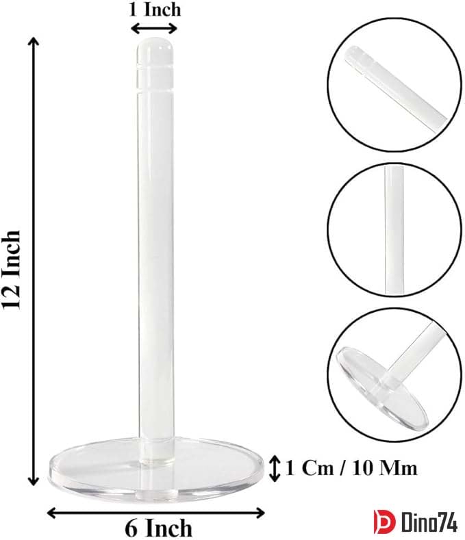 Dino74 Clear Acrylic Paper Towel Holder - Toilet Tissue Rolls Stand Organizer Countertop for Kitchen Accessories, Bathroom or Living Room
