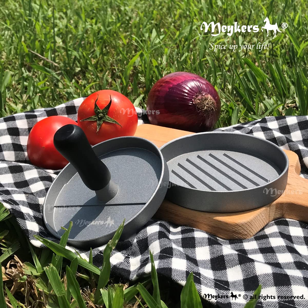 Meykers Burger Press 100 Patty Papers Set | Non-Stick Hamburger Press Patty Maker Mold with Free Wax Patty Paper Sheets | Meat Beef Cheese Veggie Burger Maker for Grill Griddle BBQ Barbecue | BPA Free