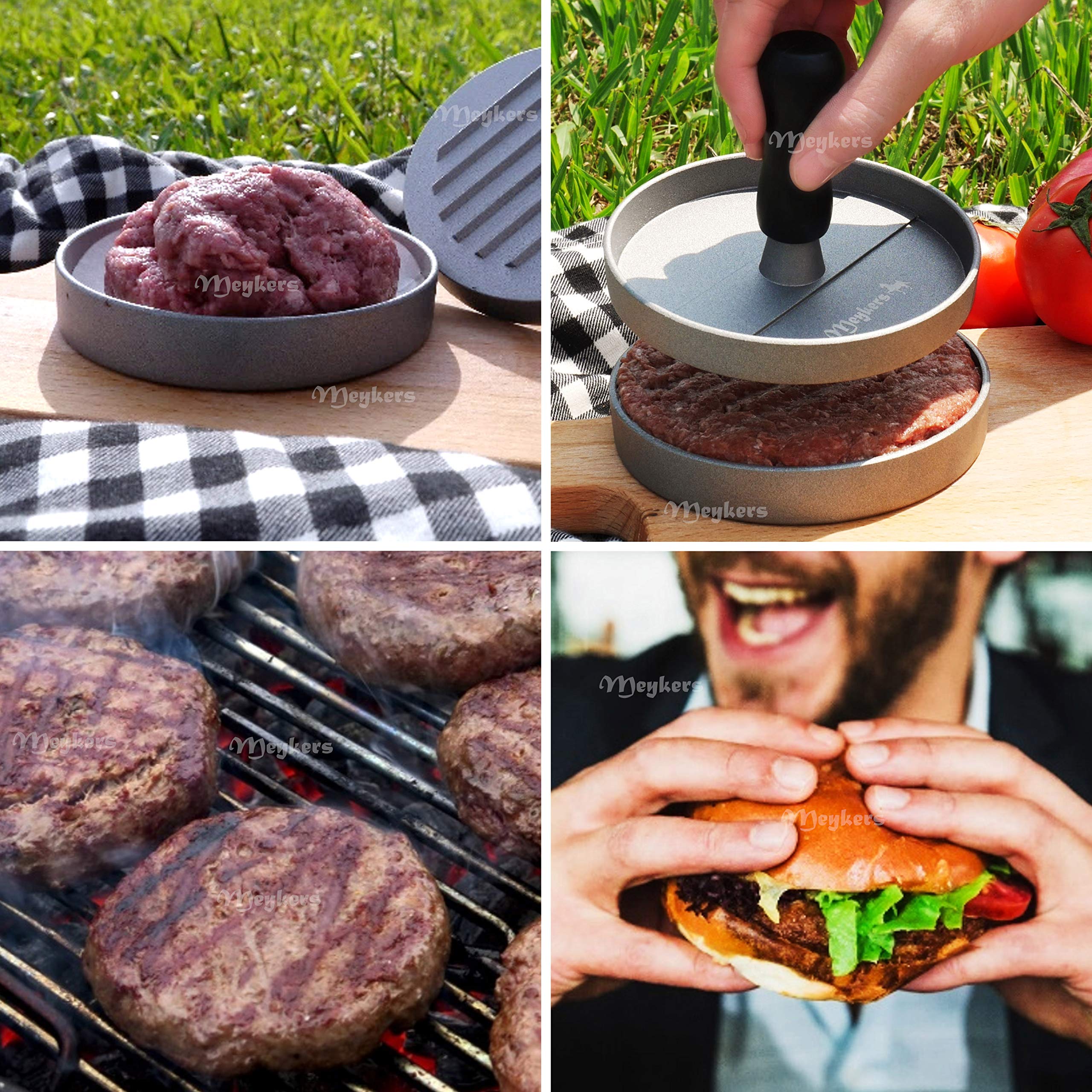 Meykers Burger Press 100 Patty Papers Set | Non-Stick Hamburger Press Patty Maker Mold with Free Wax Patty Paper Sheets | Meat Beef Cheese Veggie Burger Maker for Grill Griddle BBQ Barbecue | BPA Free
