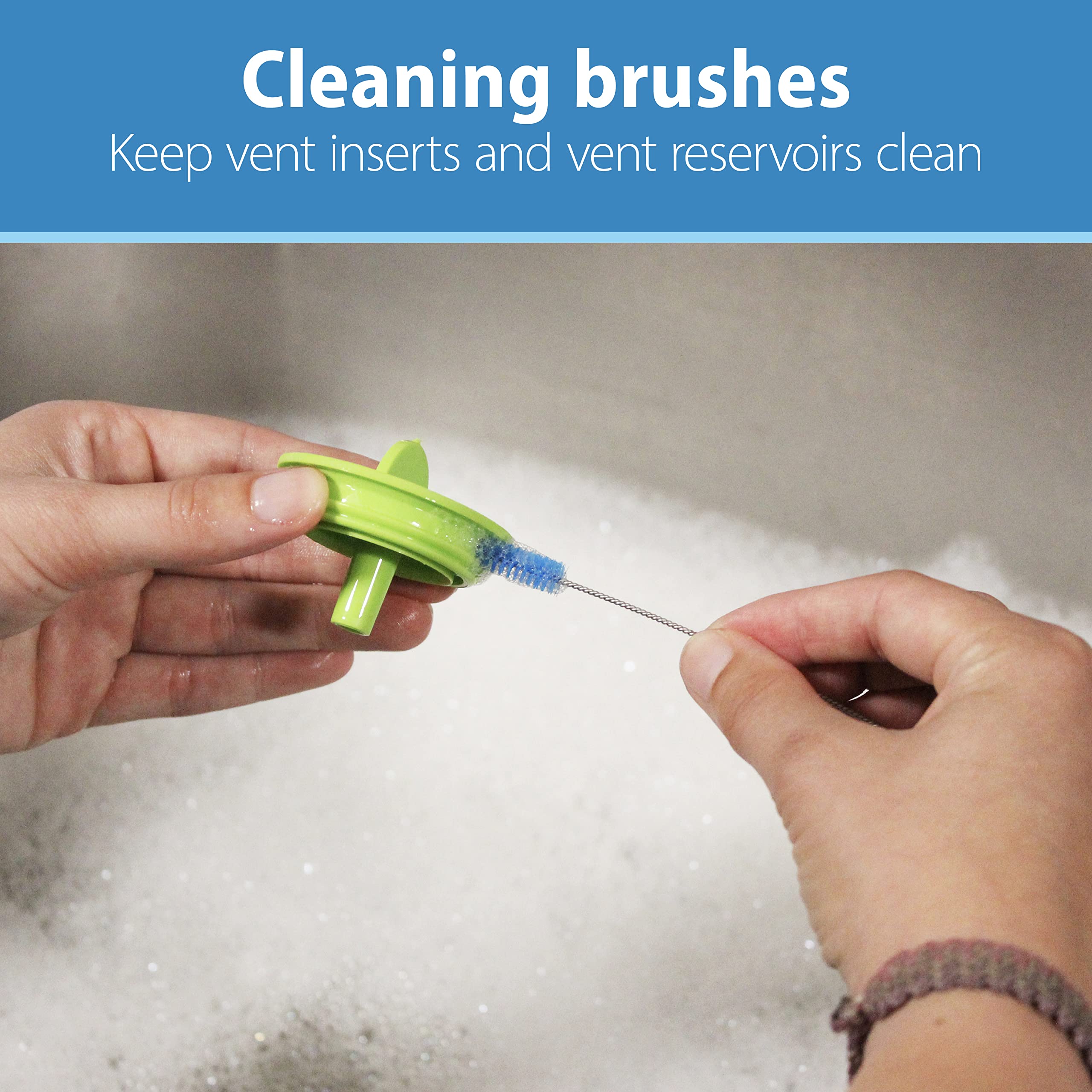 Dr. Brown’s Natural Flow® Reusable Baby Bottle Vent System and Reservoir Cleaning Bristle Brush, BPA Free, Blue Brushes, 4-Pack