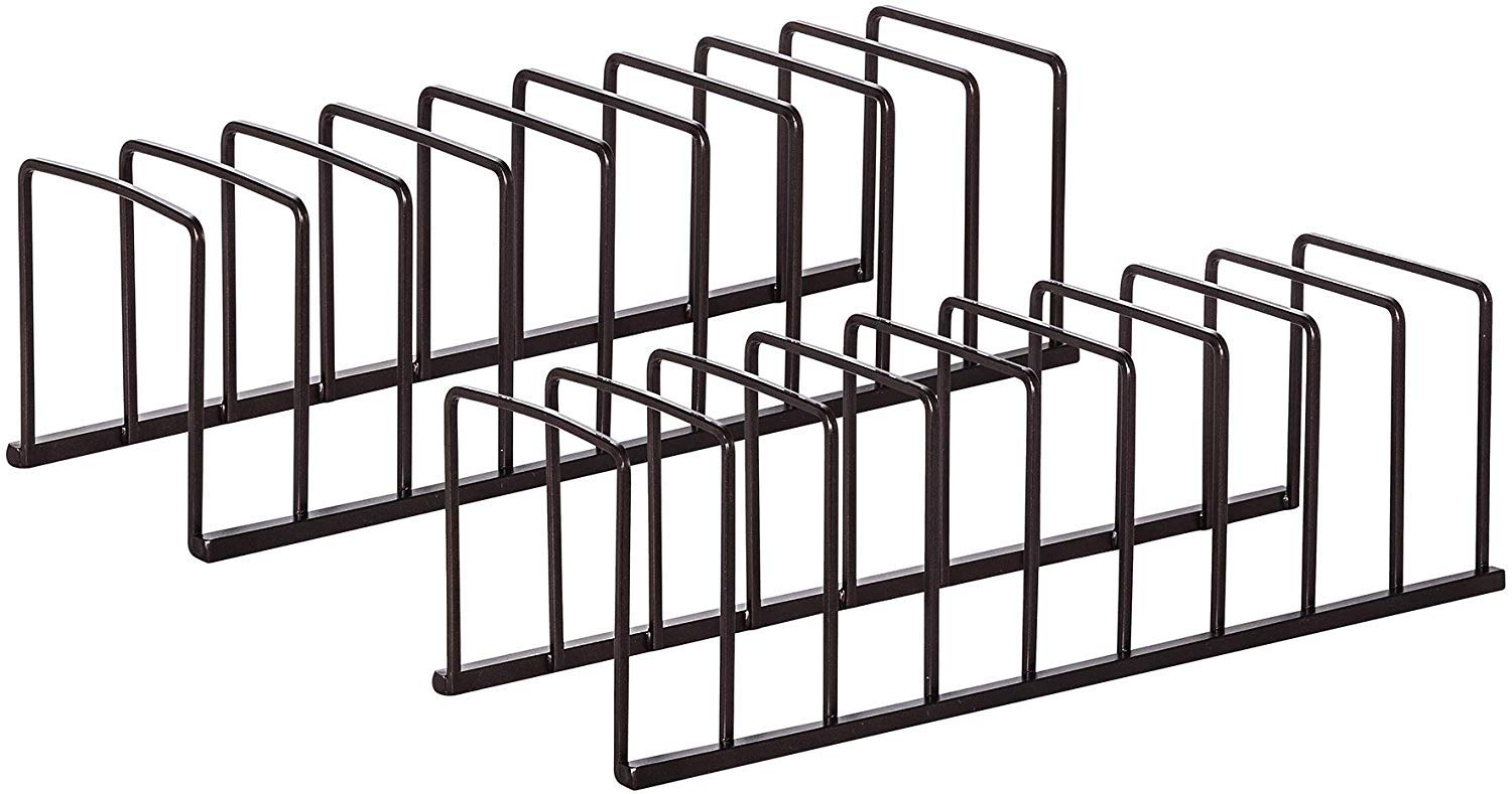 STORAGE MANIAC 2-Pack Kitchen Bakeware Organizer, Multifunctional Pot Lid Holder with Divider for Dinnerware, Cookware, Cutting Boards, Plate, Pan Lids, Cabinet Pantry Container, Tray Rack, Rectangle