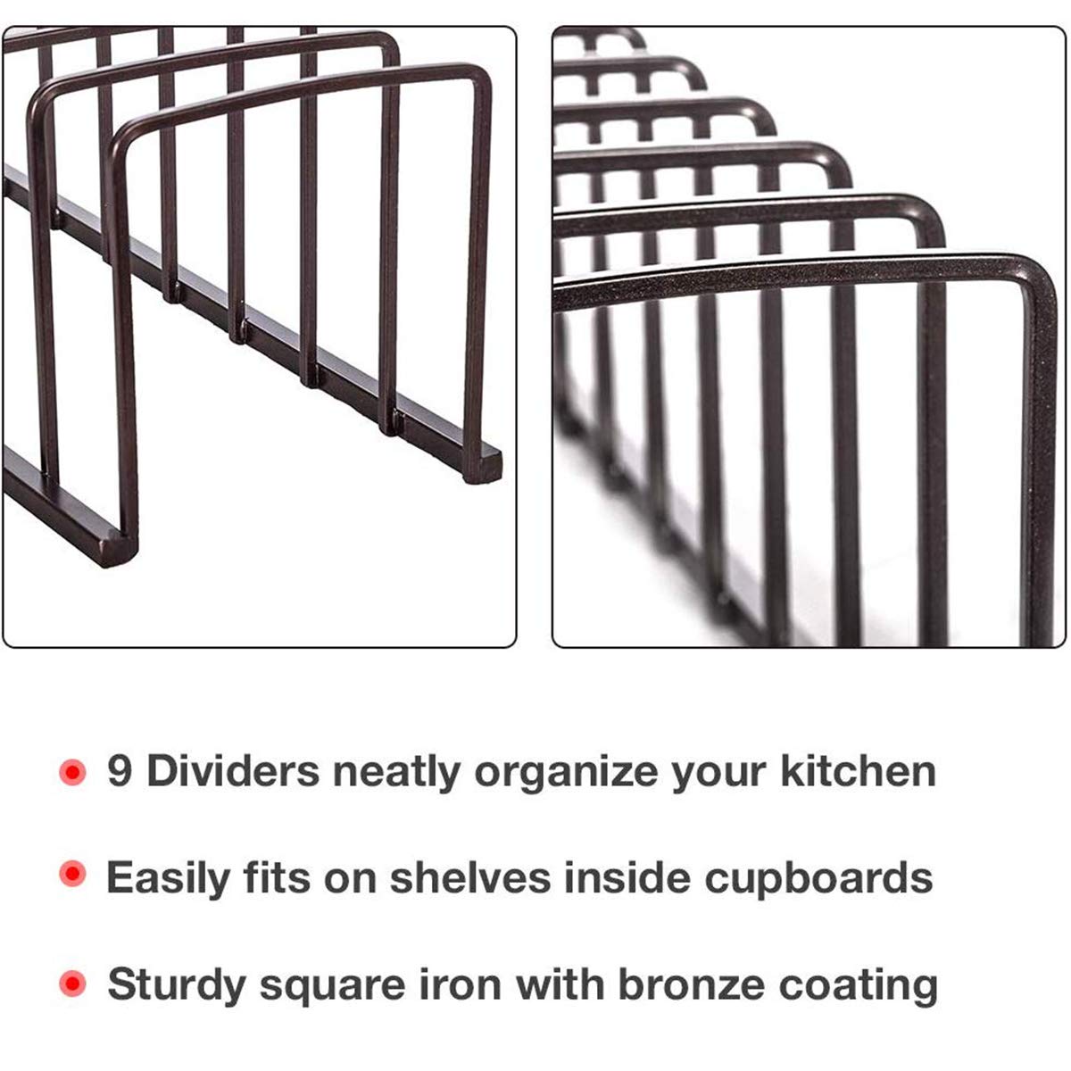 STORAGE MANIAC 2-Pack Kitchen Bakeware Organizer, Multifunctional Pot Lid Holder with Divider for Dinnerware, Cookware, Cutting Boards, Plate, Pan Lids, Cabinet Pantry Container, Tray Rack, Rectangle
