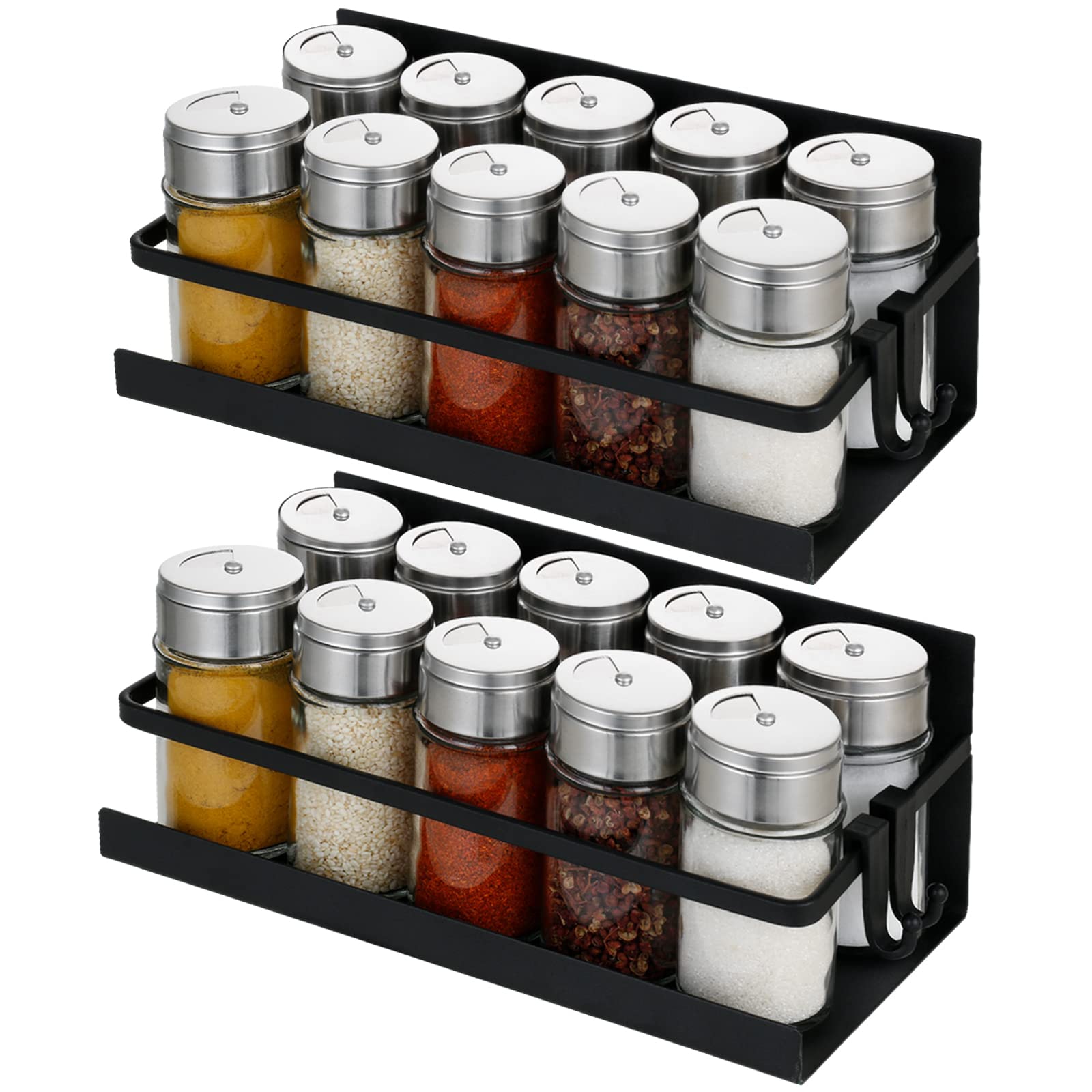 Aitmexcn Magnetic Spice Rack Shelf for Refrigerator & Stove, Moveable Fridge Strong Magnetic Shelf Spice Organizer, Perfect Space Saver for Small Kitchen - 2 Pack With 4 Hooks