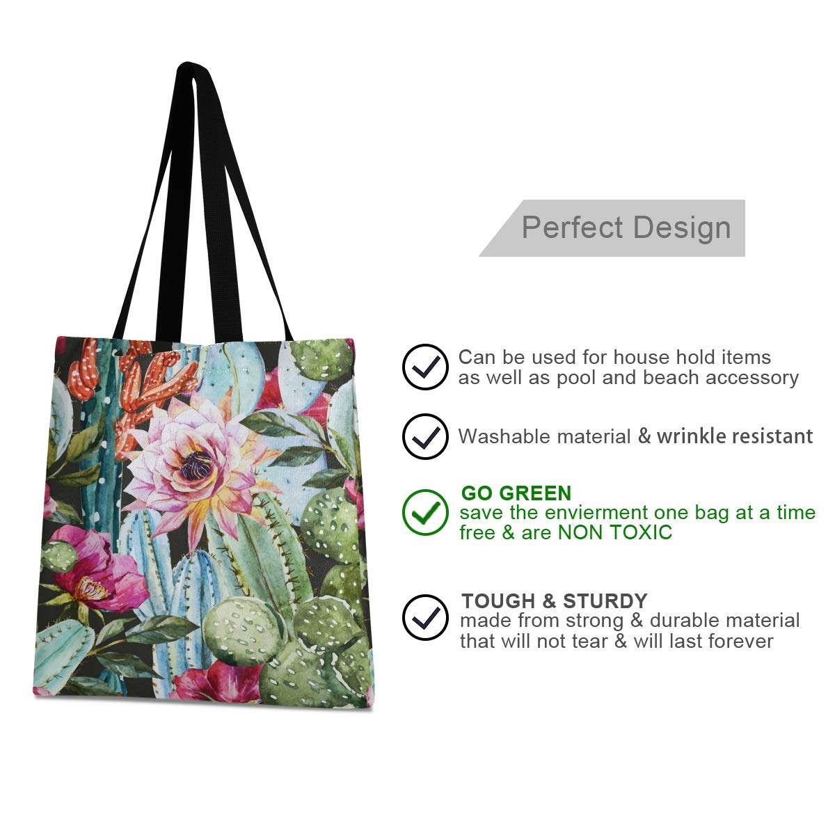 CaTaKu Cactus Canvas Tote Bag Floral Grocery Shopping Cotton Canvas Tote Bag Large Handle Durable Reusable Washable Bag for Women Men