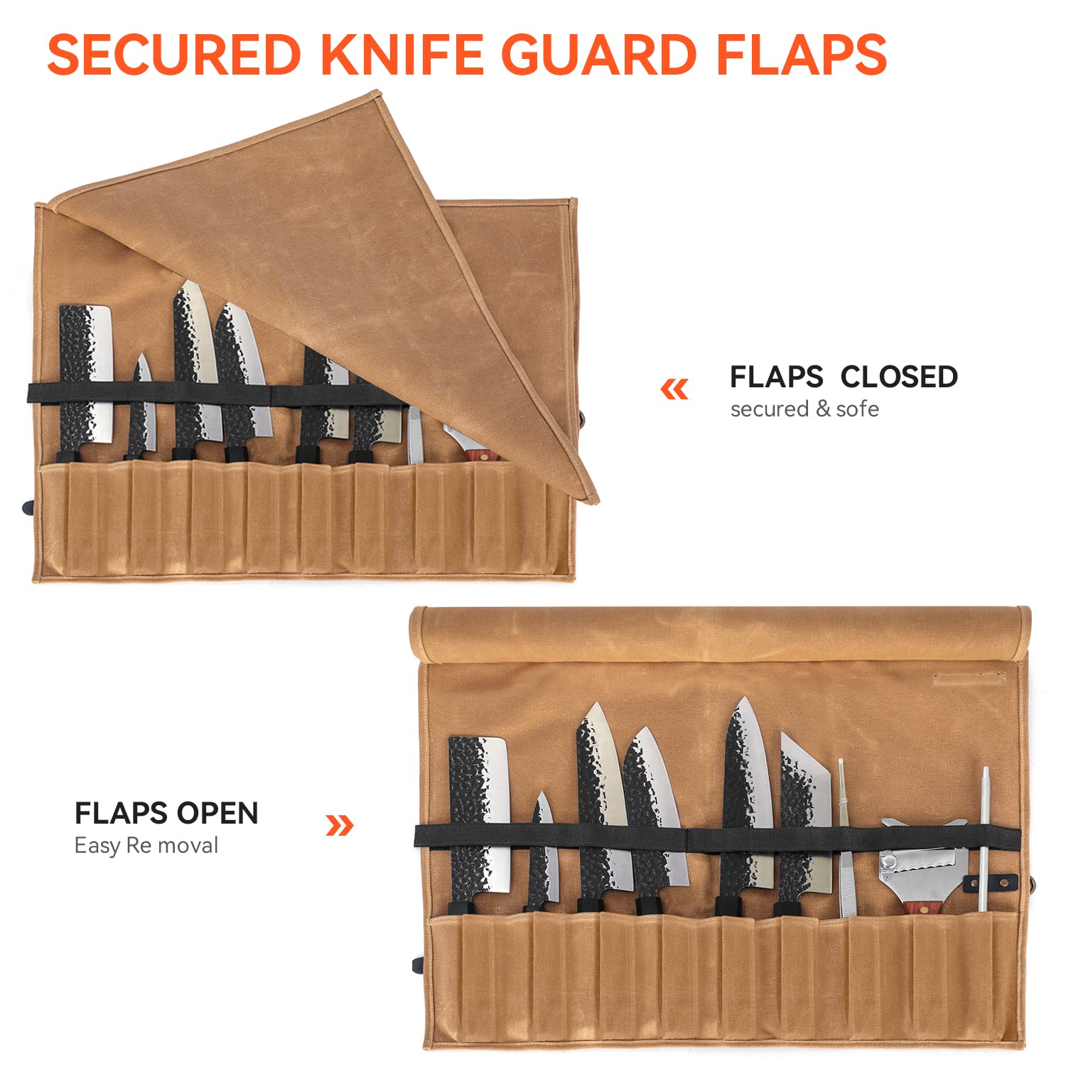 Manjushri Chef Knife Rolls with 9 Slots- Canvas Knife Roll Bag with Genuine Leather Belt (Brown)