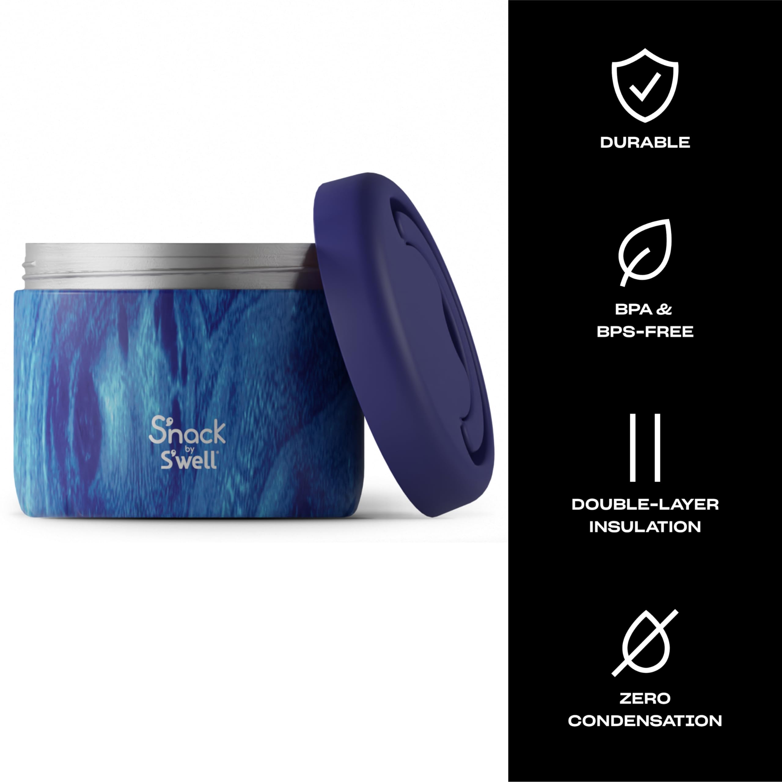 S'well S'nack Stainless Steel Food Container - 24 Oz - Azure Forest - Double-Layered Insulated Bowls Keep Food Cold for 8 Hours and Hot for 6 - BPA-Free