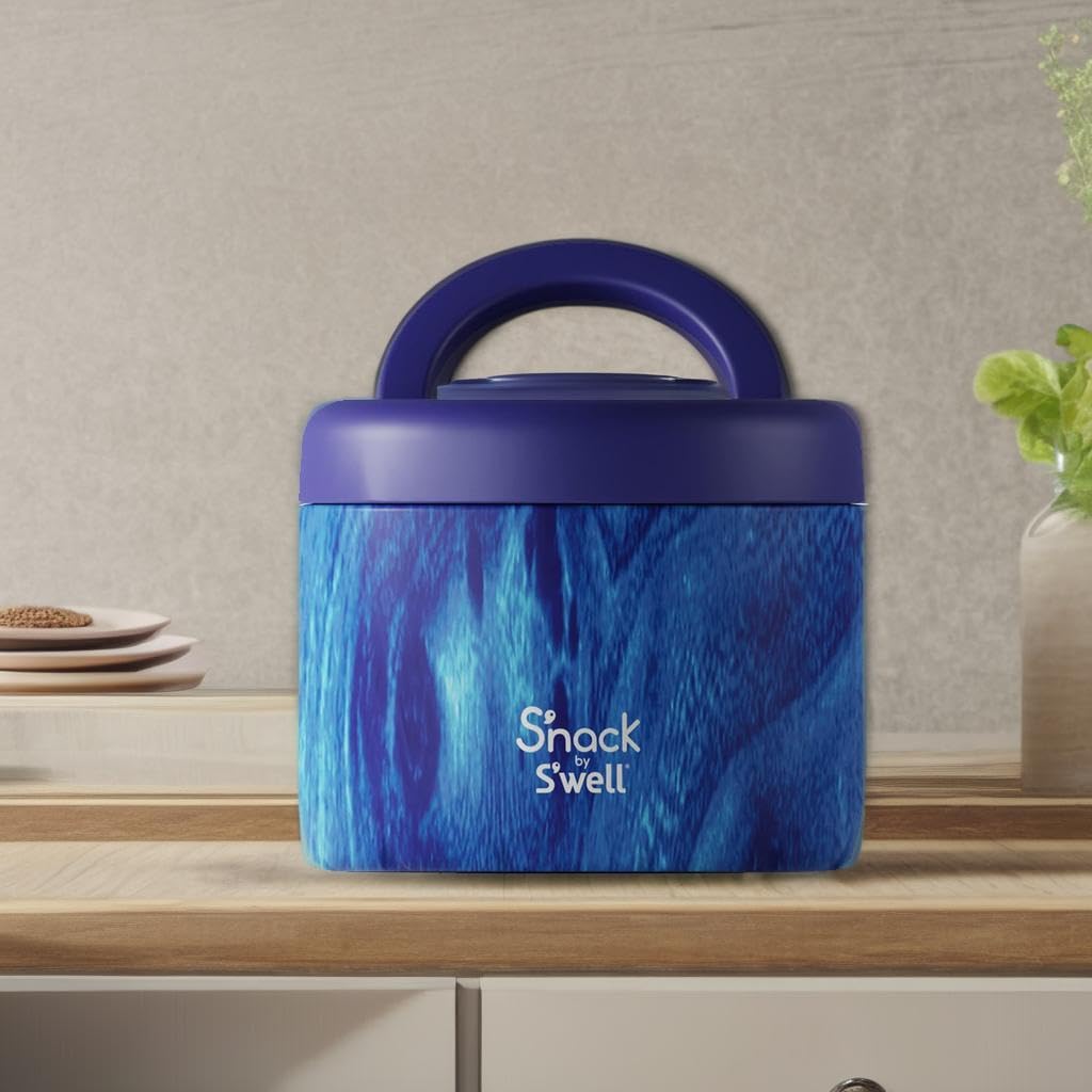 S'well S'nack Stainless Steel Food Container - 24 Oz - Azure Forest - Double-Layered Insulated Bowls Keep Food Cold for 8 Hours and Hot for 6 - BPA-Free