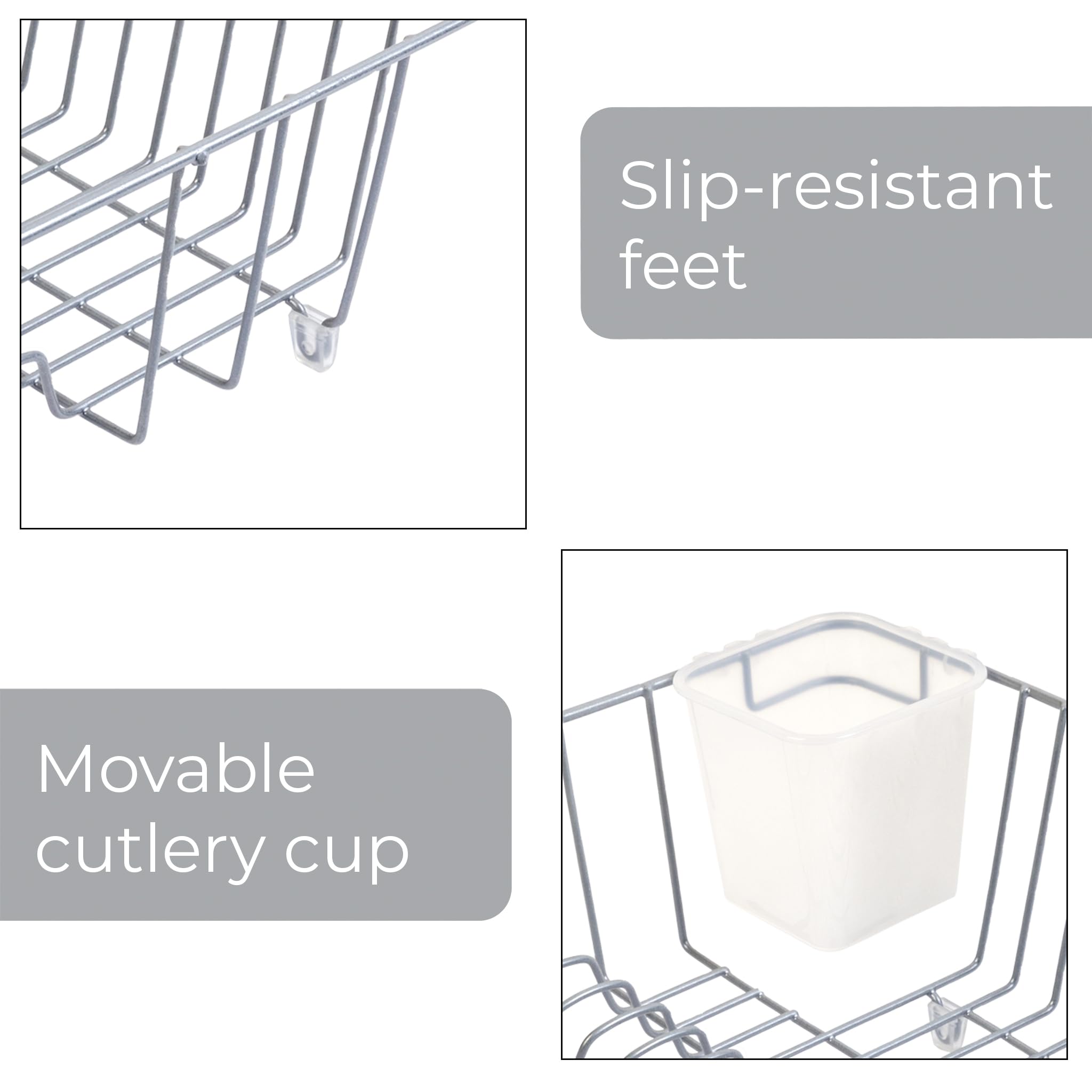 Smart Design Dish Drainer Rack - Small - in Sink or Counter Drying - Steel Metal Wire - Cutlery, Plates, Dishes, Cups, Silverware Organization - Kitchen (Silver - 14 x 5.5 Inch)