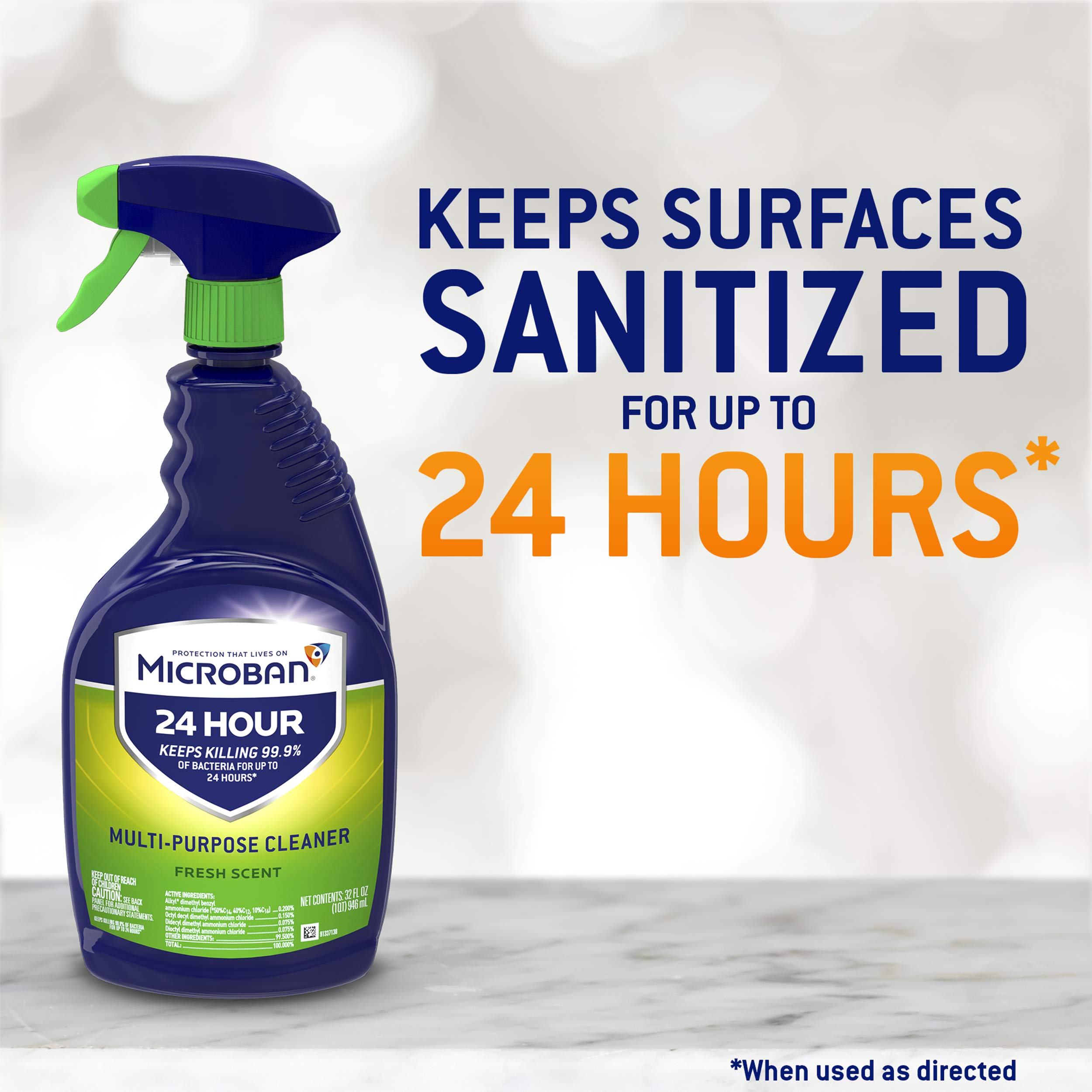 Microban Disinfectant Spray, 24 Hour Sanitizing and Antibacterial Spray, All Purpose Cleaner, Citrus Scent, 4 Count, 22 fl oz Each