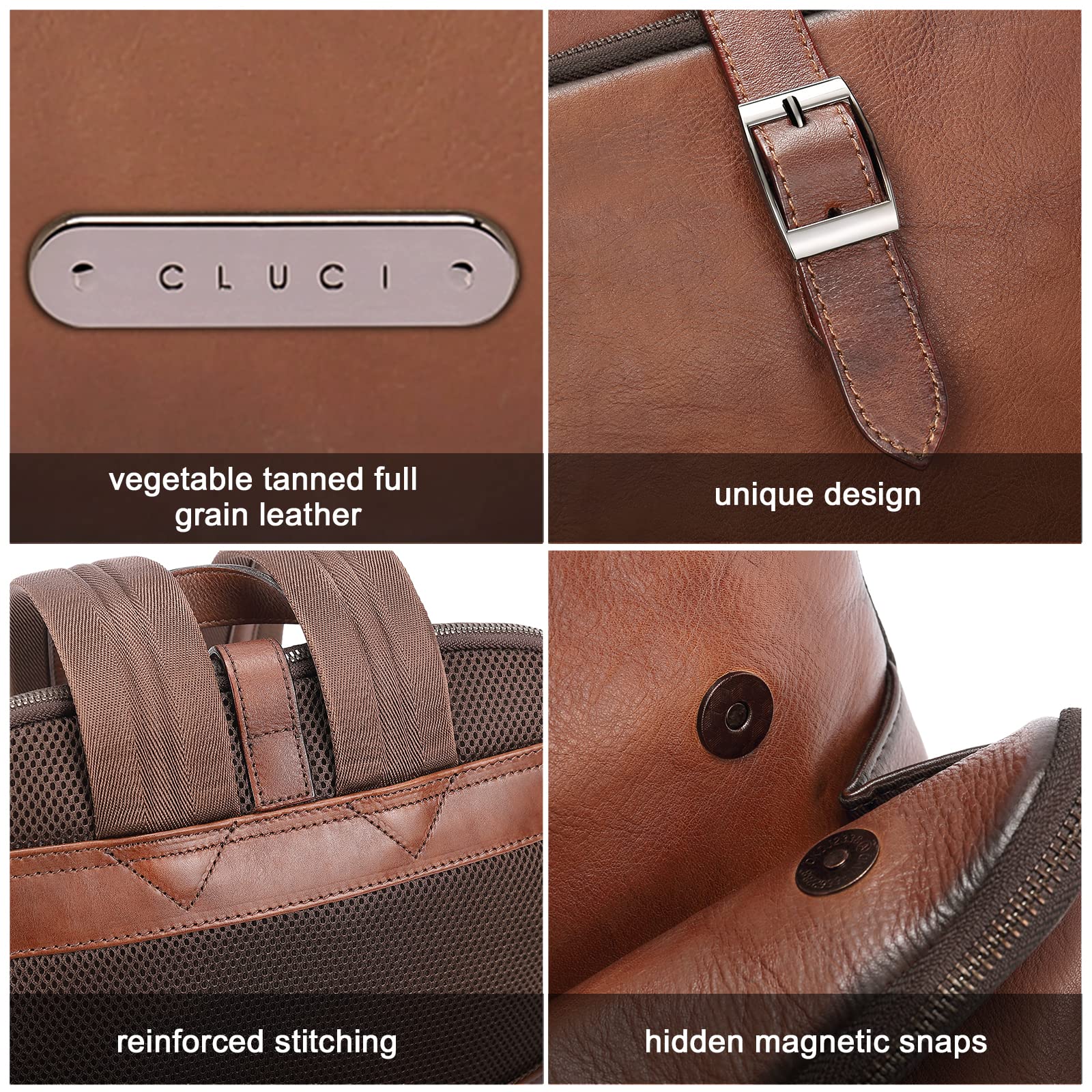 CLUCI Women Laptop Backpack Purse Vegetable Tanned Full Grain Leather 15.6 inch Computer Bag Business Casual Travel Daypack Yellowish Brown