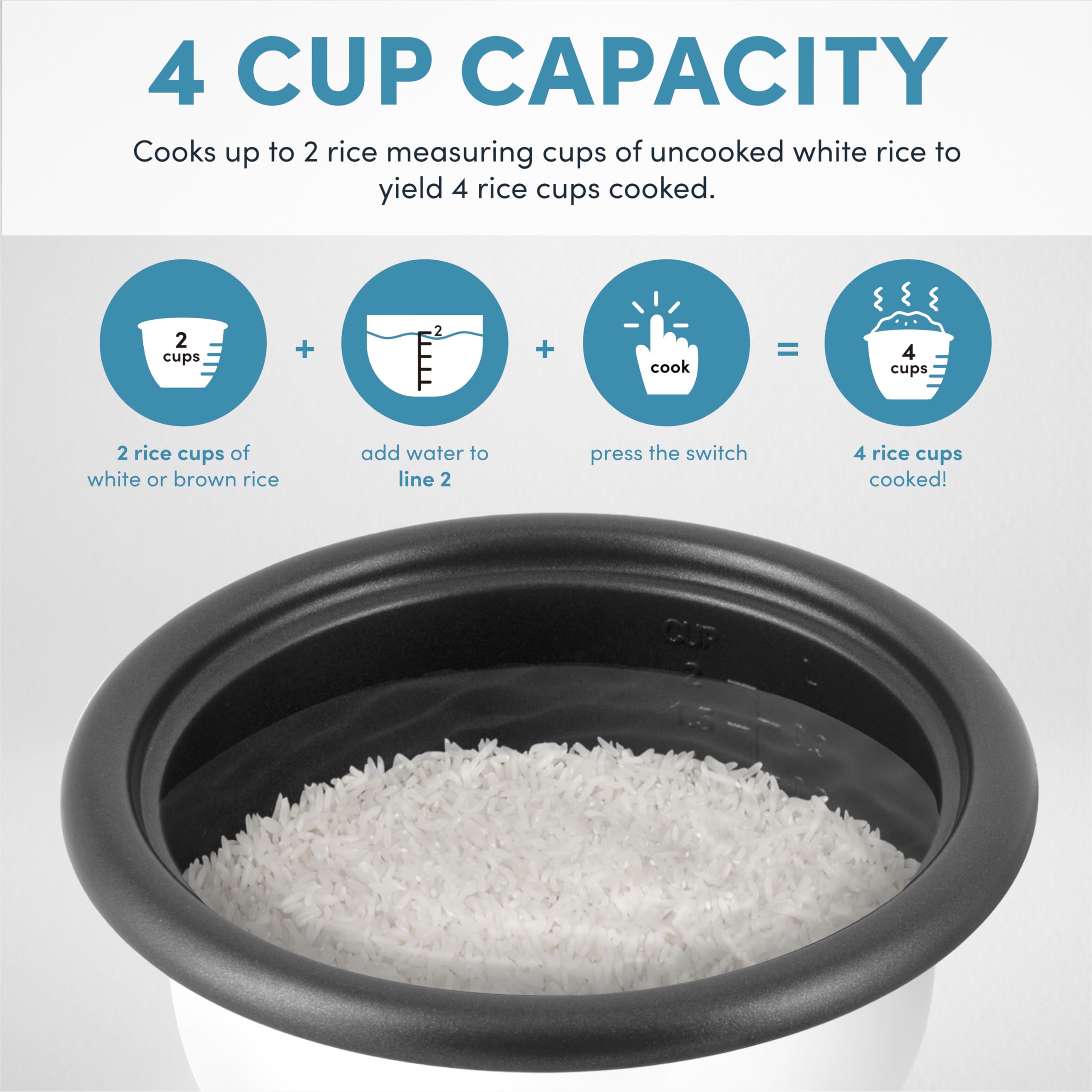 Aroma Housewares 4-Cups (Cooked) / 1Qt. Rice & Grain Cooker (ARC-302NG), White