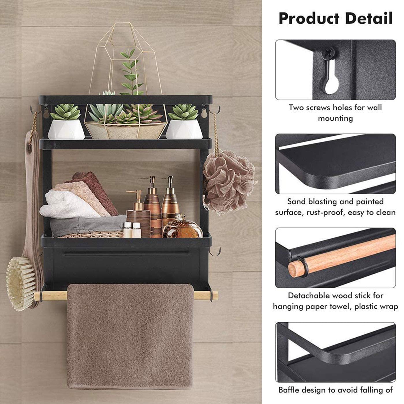 Dr.BeTree Magnetic Shelf, Magnetic Spice Rack for Refrigerator No Drilling Magnetic Or Wall Mount Screws Spice Rack Organizer 2 Tier Kitchen Refrigerator Storage Rack-Black