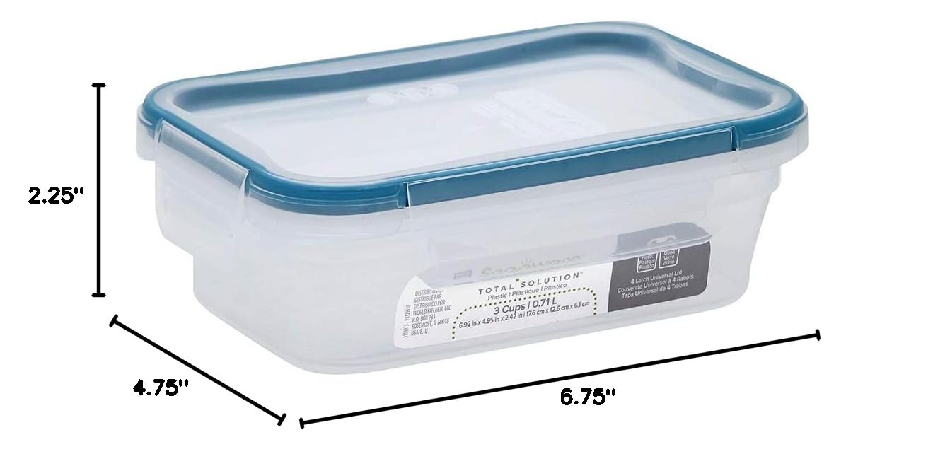 Snapware Total Solution 10-Pc Plastic Food Storage Containers Set, 3-Cup Rectangle Meal Prep Container, Non-Toxic, BPA-Free Lids with 4 Locking Tabs, Microwave, Dishwasher, and Freezer Safe