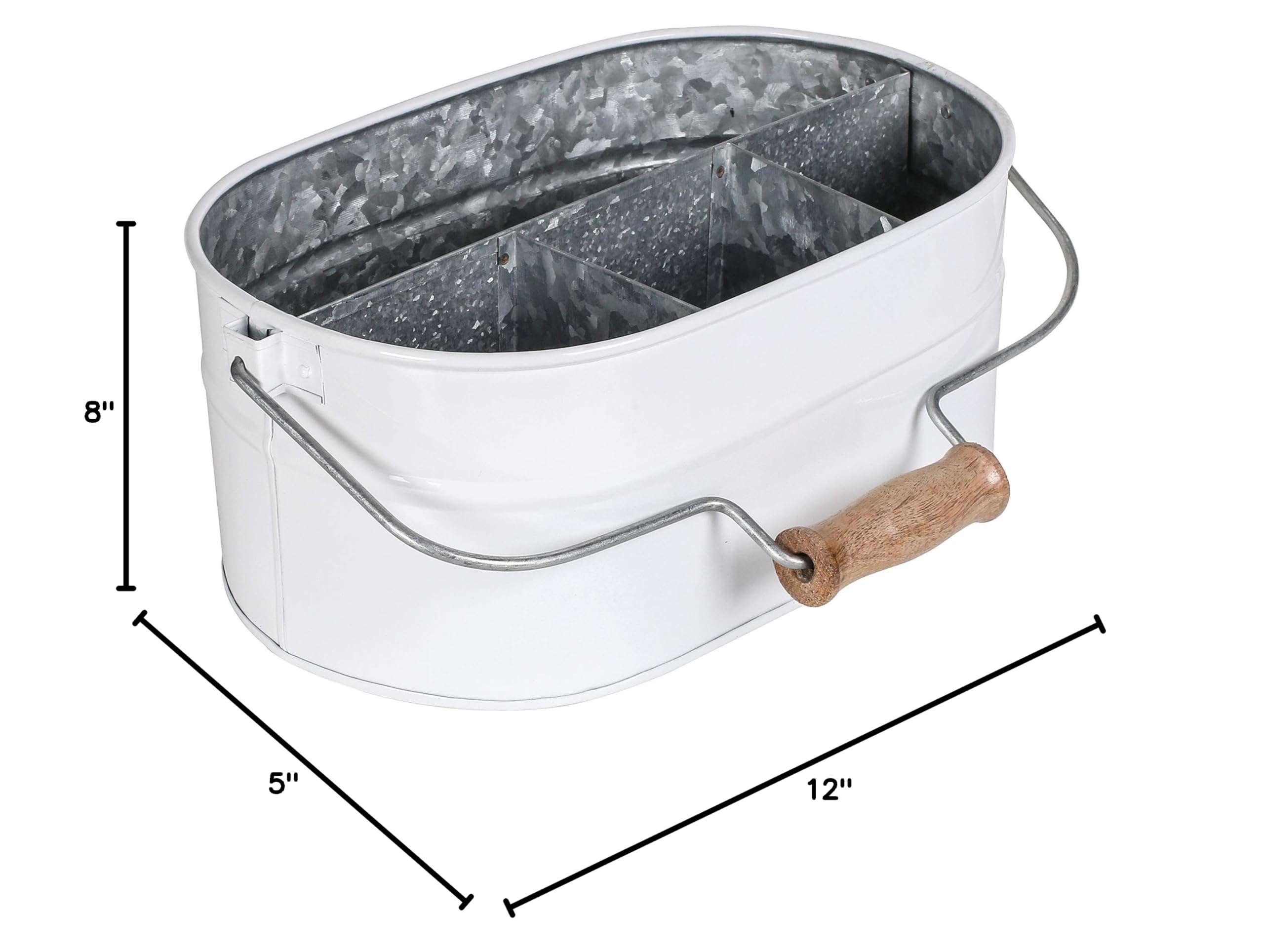 Flatware caddy, Utensil crock, Silverware caddy, Farmhouse utensil caddy for Kitchen Counter - Comfortable Wooden Handle Indoor/Outdoor Storage For Flatware, Condiments, Party Cutlery - White