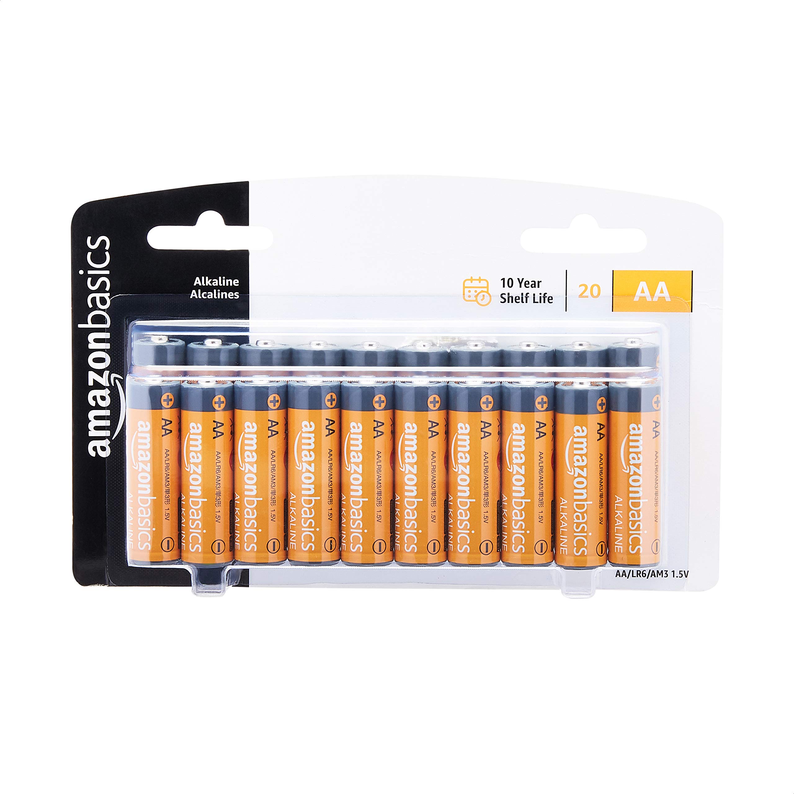 Amazon Basics 20 Pack AA Alkaline Batteries - Blister Packaging