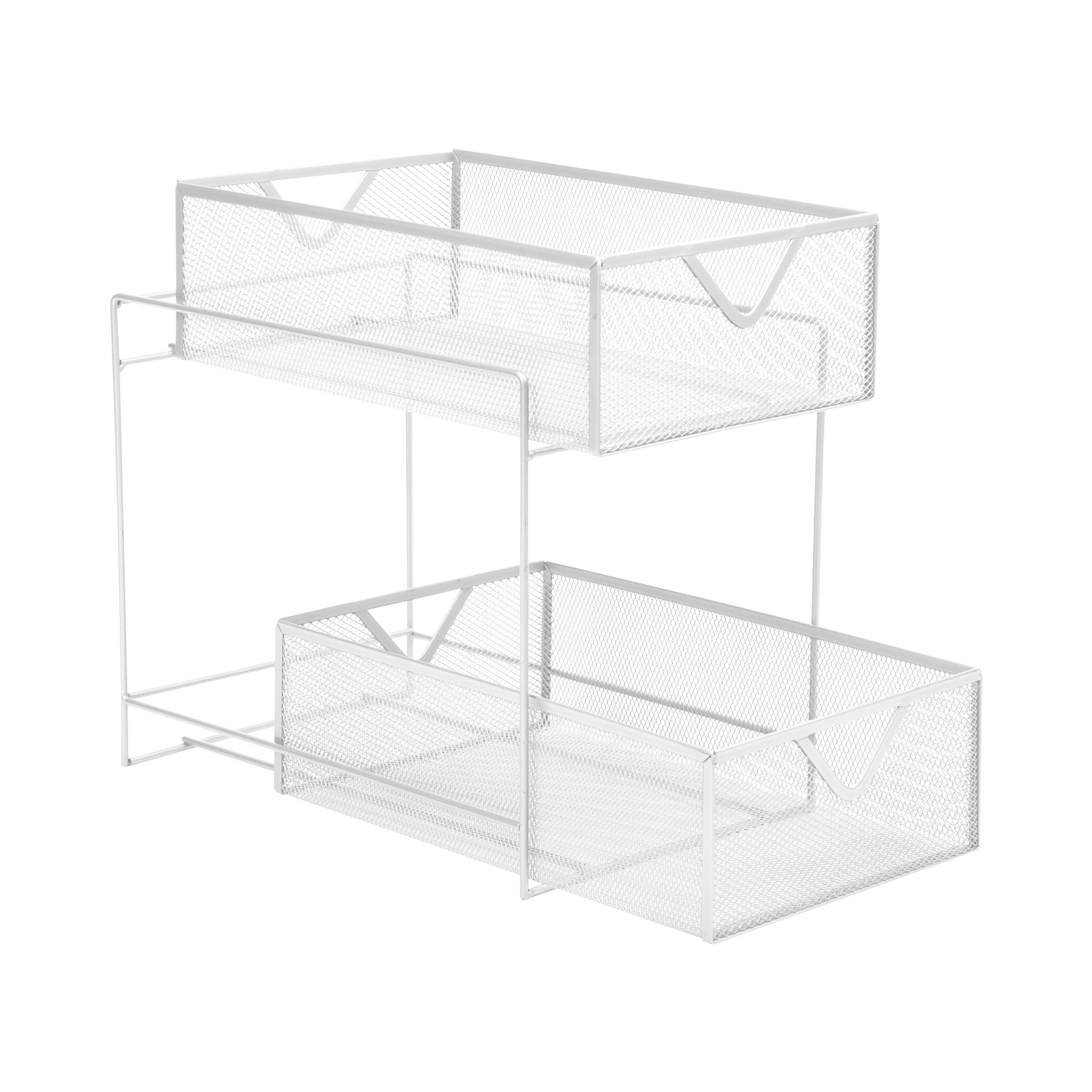 Mind Reader Sliding Metal Baskets, Cabinet Storage Organizer, Home, Office, Kitchen, Bathroom, One Size, White 2 Tier Mesh