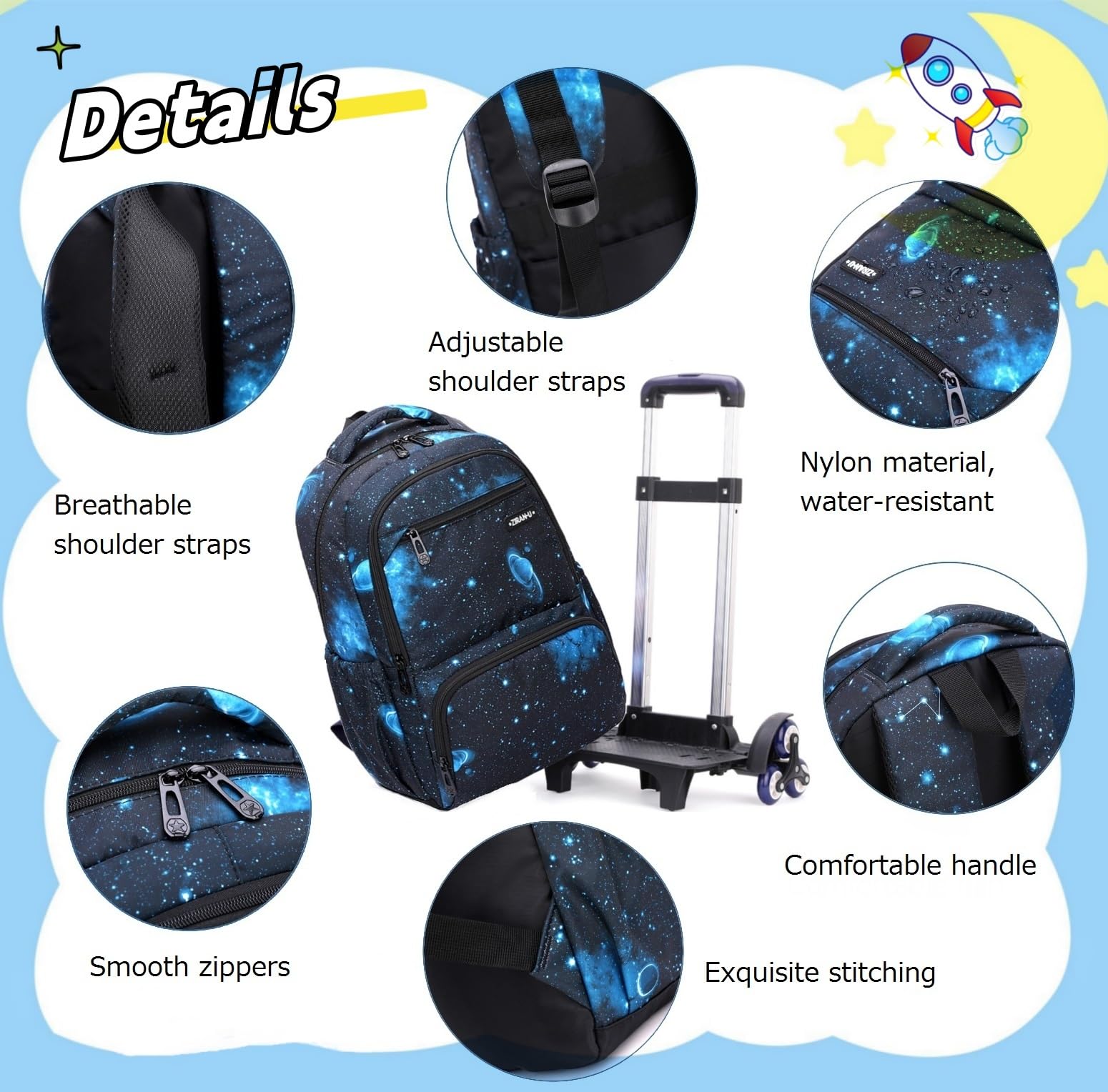 ETAISHOW Boys Girls Rolling Backpack with Wheels Geometric Kids Roller School Bag Wheeled Bookbag for Women Purple