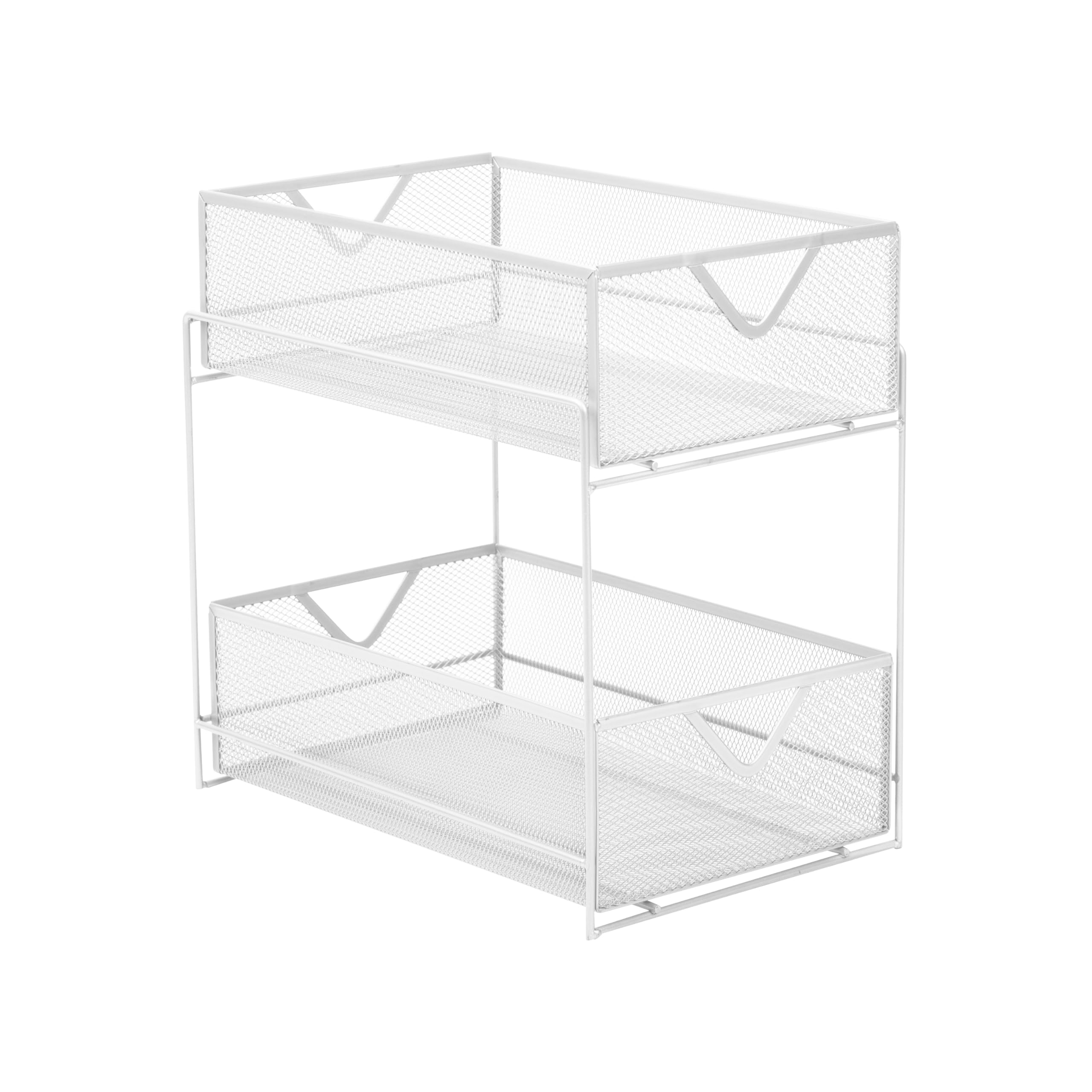 Mind Reader Sliding Metal Baskets, Cabinet Storage Organizer, Home, Office, Kitchen, Bathroom, One Size, White 2 Tier Mesh