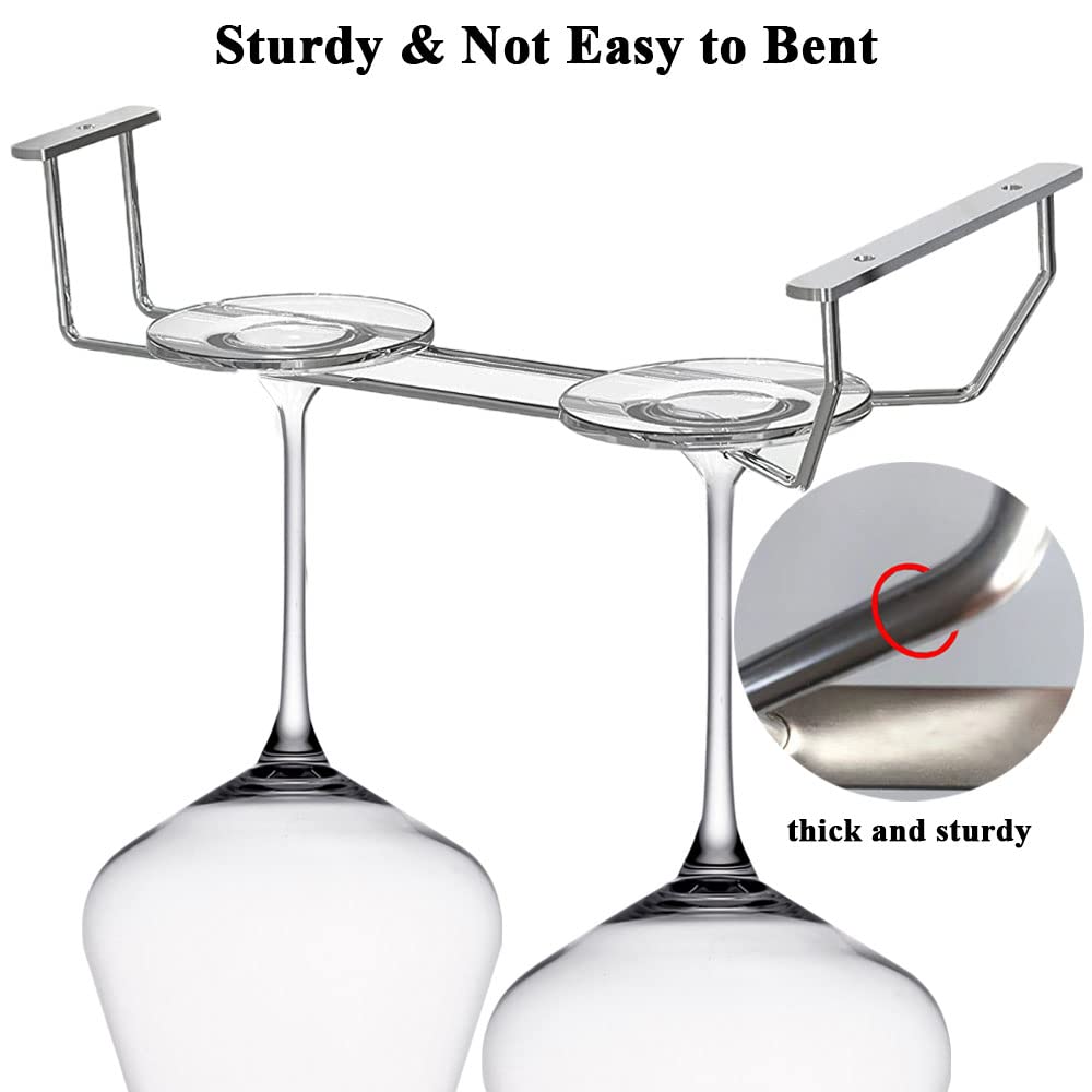 Junvaia 3 Pack Wine Glass Rack, Under Cabinet Wine Glass Holder, 10.6" Stemware Rack Hanging Wine Rack Anti-rust Chrome Plating Metal Organizer Glasses Storage for Bar Kitchen Wine Rack Under Cabinet