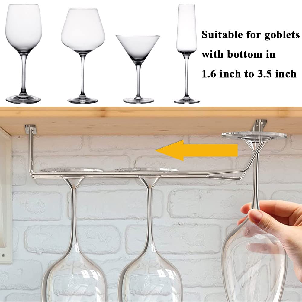 Junvaia 3 Pack Wine Glass Rack, Under Cabinet Wine Glass Holder, 10.6" Stemware Rack Hanging Wine Rack Anti-rust Chrome Plating Metal Organizer Glasses Storage for Bar Kitchen Wine Rack Under Cabinet