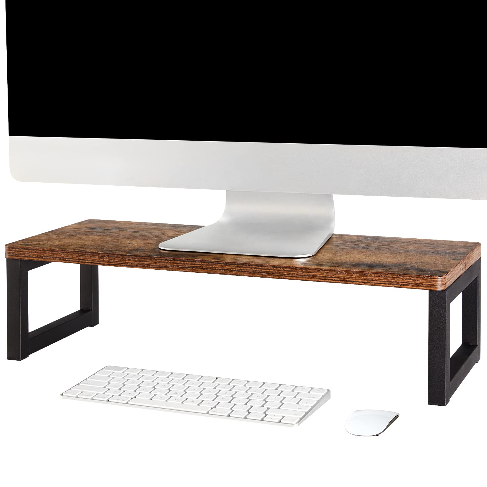 JAWNLITY Multi-Purpose Computer Monitor Stand Riser, Extra Long Wood Desktop Organizer Shelf for Laptop and Computer Screen, 21.6’’L X 9’’W X 5.5’’H, Rustic Brown