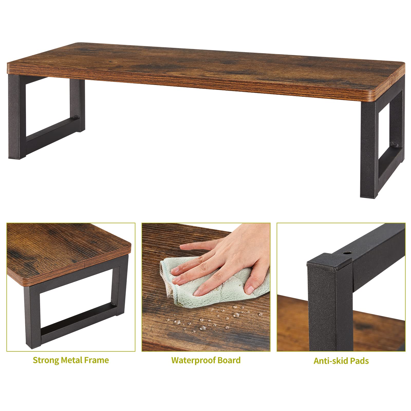 JAWNLITY Multi-Purpose Computer Monitor Stand Riser, Extra Long Wood Desktop Organizer Shelf for Laptop and Computer Screen, 21.6’’L X 9’’W X 5.5’’H, Rustic Brown