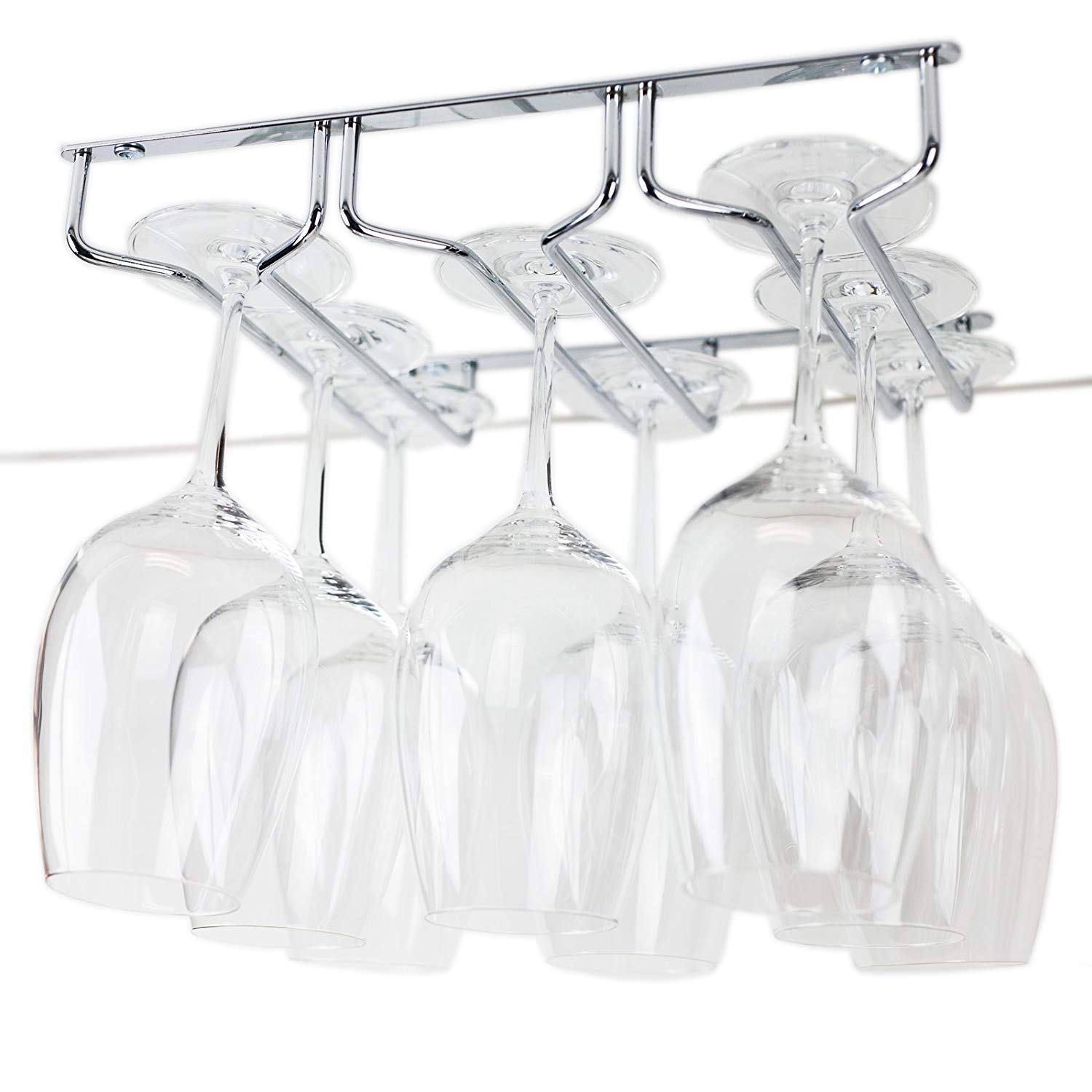 HUJI Durable Under Cabinet Stemware Rack Storage Organization (1 Pack, Chrome)