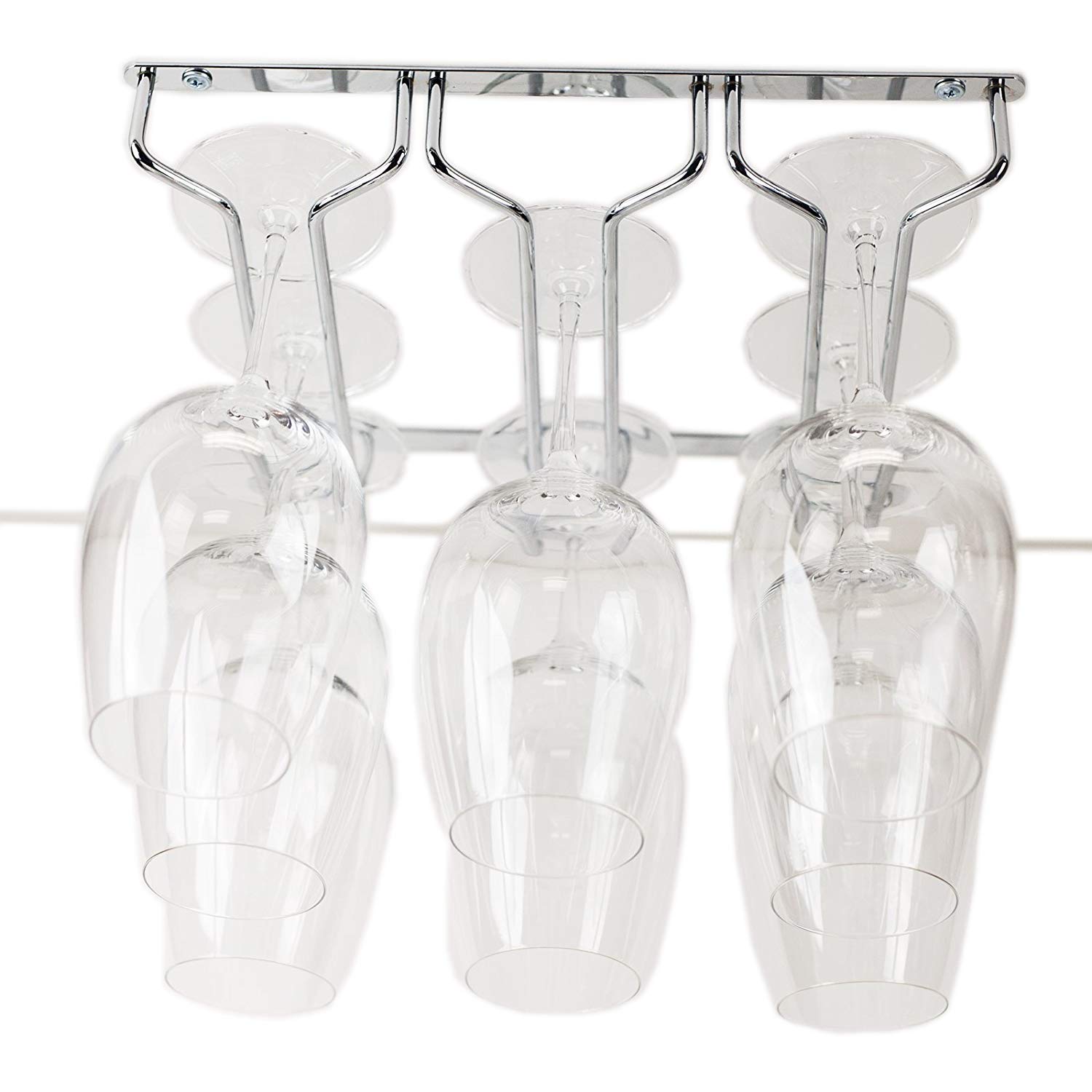 HUJI Durable Under Cabinet Stemware Rack Storage Organization (1 Pack, Chrome)