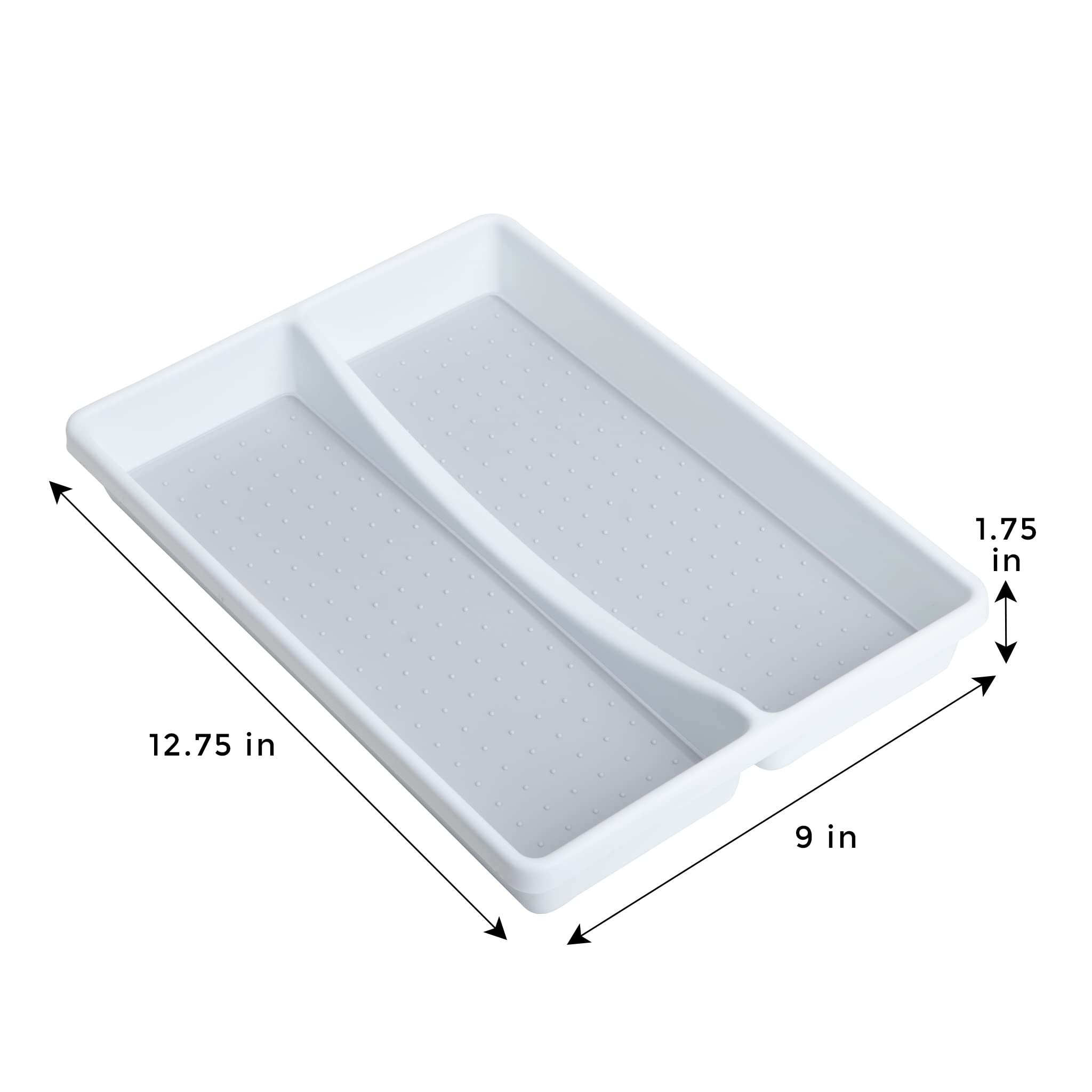 Smart Design 2-Compartment Plastic Drawer Organizer - Set of 2 - Non-Slip Lining and Feet - BPA Free - Utensils, Flatware, Office, Personal Care, or Makeup Storage - Kitchen - White with Gray