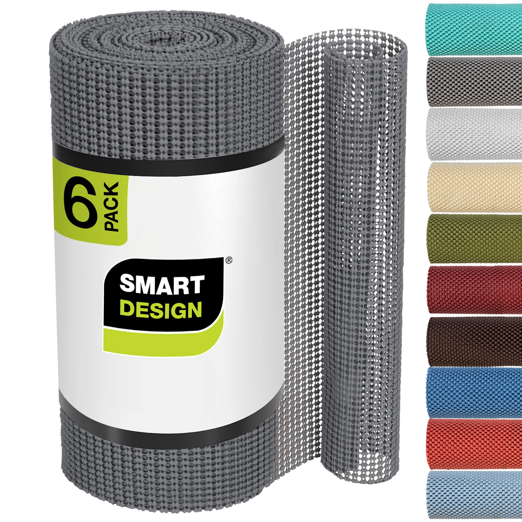 Smart Design Classic Grip Shelf Liner - 12 Inch x 60 Feet Total (Set of 6 Rolls) - Non Adhesive, Strong Grip Bottom, Easy Clean Kitchen Drawer, Cabinet Cupboard Dresser Cover, Non Slip - Graphite Gray