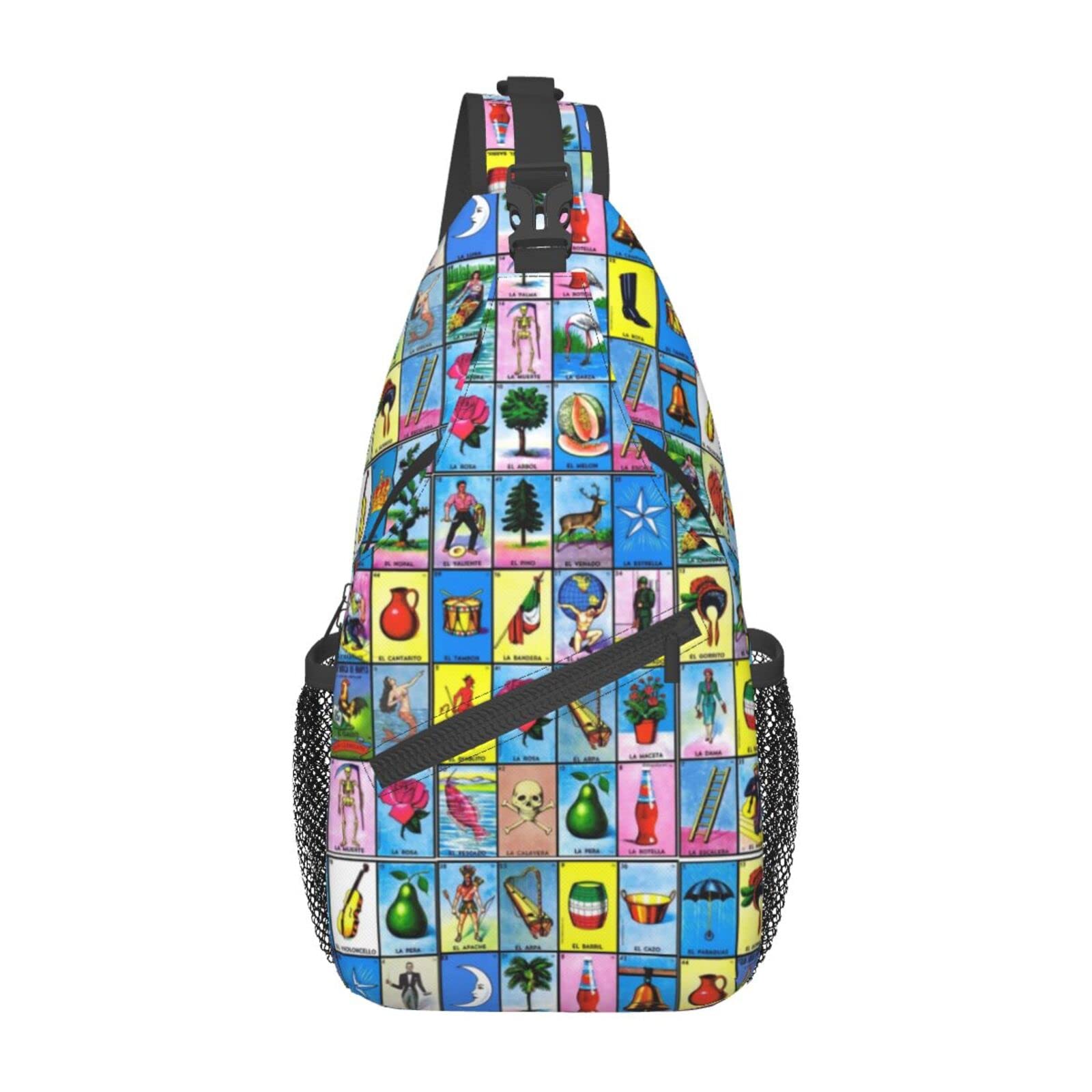 GregTins Colorful Mexican Loteria Cards Cross Chest Bag Diagonally Men Women Crossbody Shoulder Bag Casual Fashion Travel Bag Sling Backpack