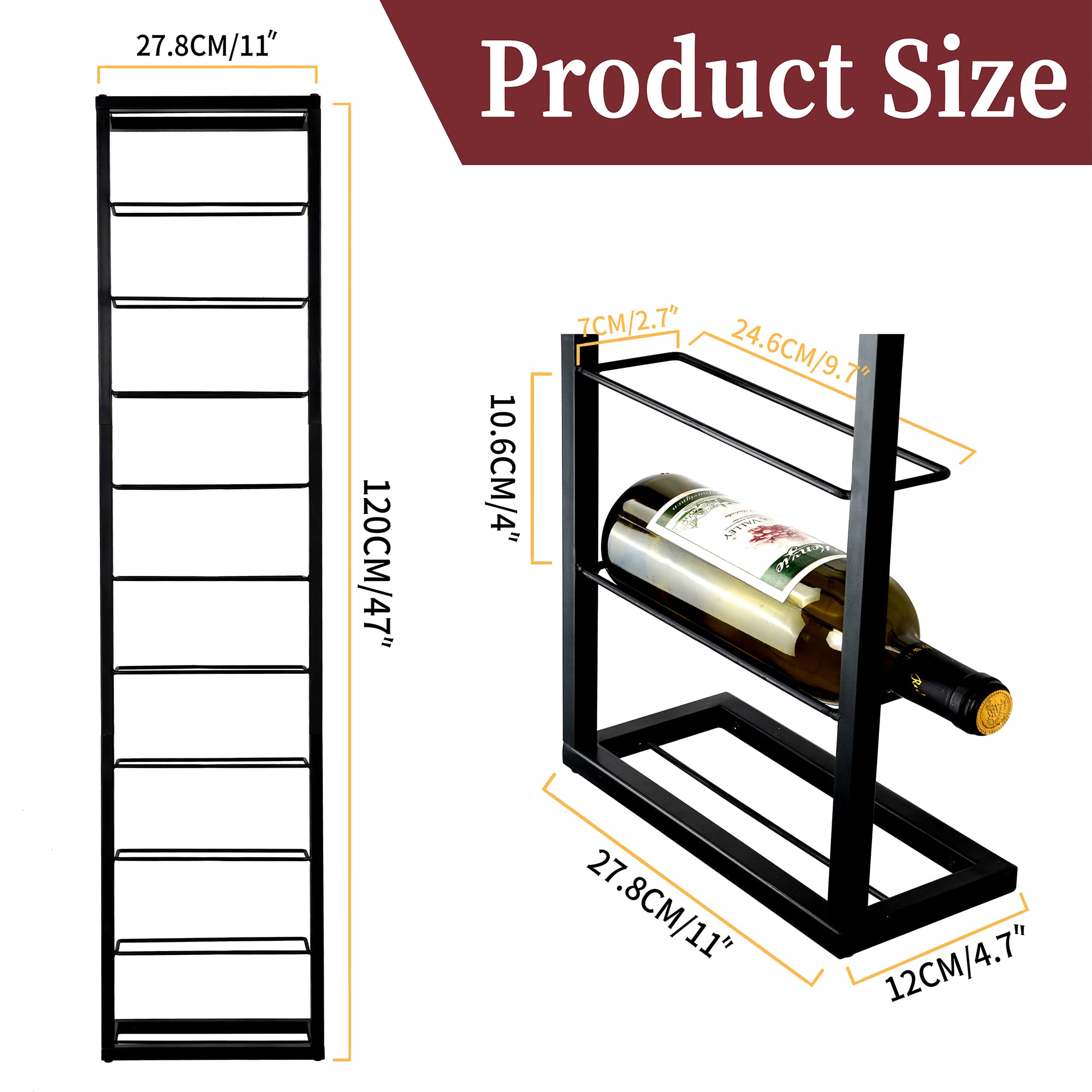 Wall Mount Wine Rack Holder for 10 Wine Bottles (Iron/4ft) Morden Wine Rack Organizer Wine Storage Display Holder for Kitchen Dining Room Bar