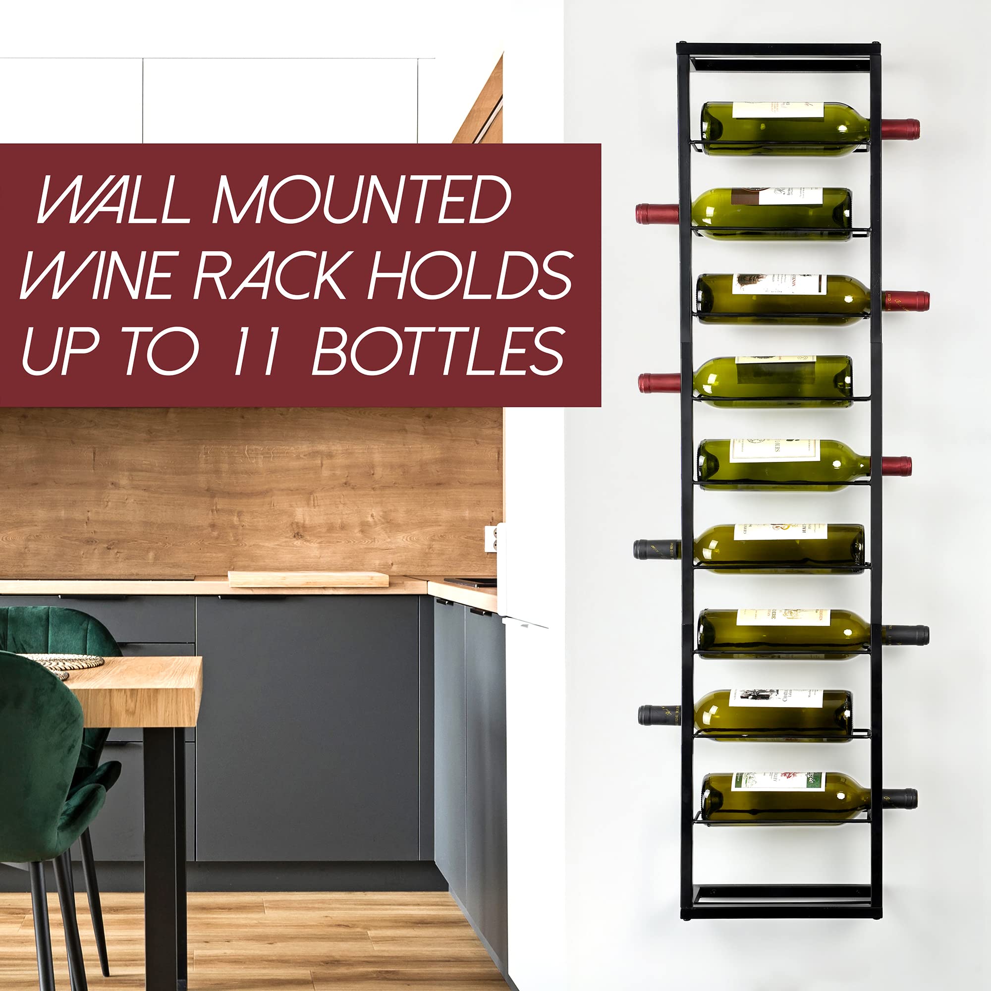 Wall Mount Wine Rack Holder for 10 Wine Bottles (Iron/4ft) Morden Wine Rack Organizer Wine Storage Display Holder for Kitchen Dining Room Bar