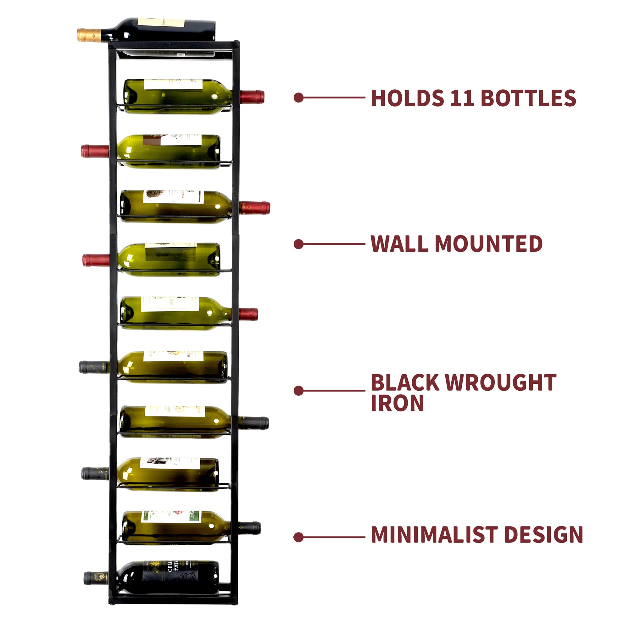 Wall Mount Wine Rack Holder for 10 Wine Bottles (Iron/4ft) Morden Wine Rack Organizer Wine Storage Display Holder for Kitchen Dining Room Bar