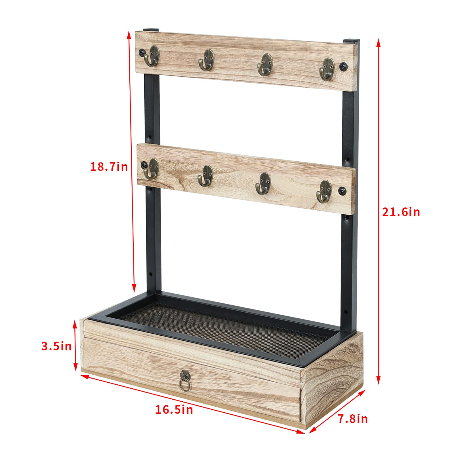 Yuzehuaza Wood Mug Cup Rack Stand with Drawer,2 Tier Countertop Coffee Mug Storage Holder for Coffee Mug Cups Display Organizer Hook,Hold 8 Mugs