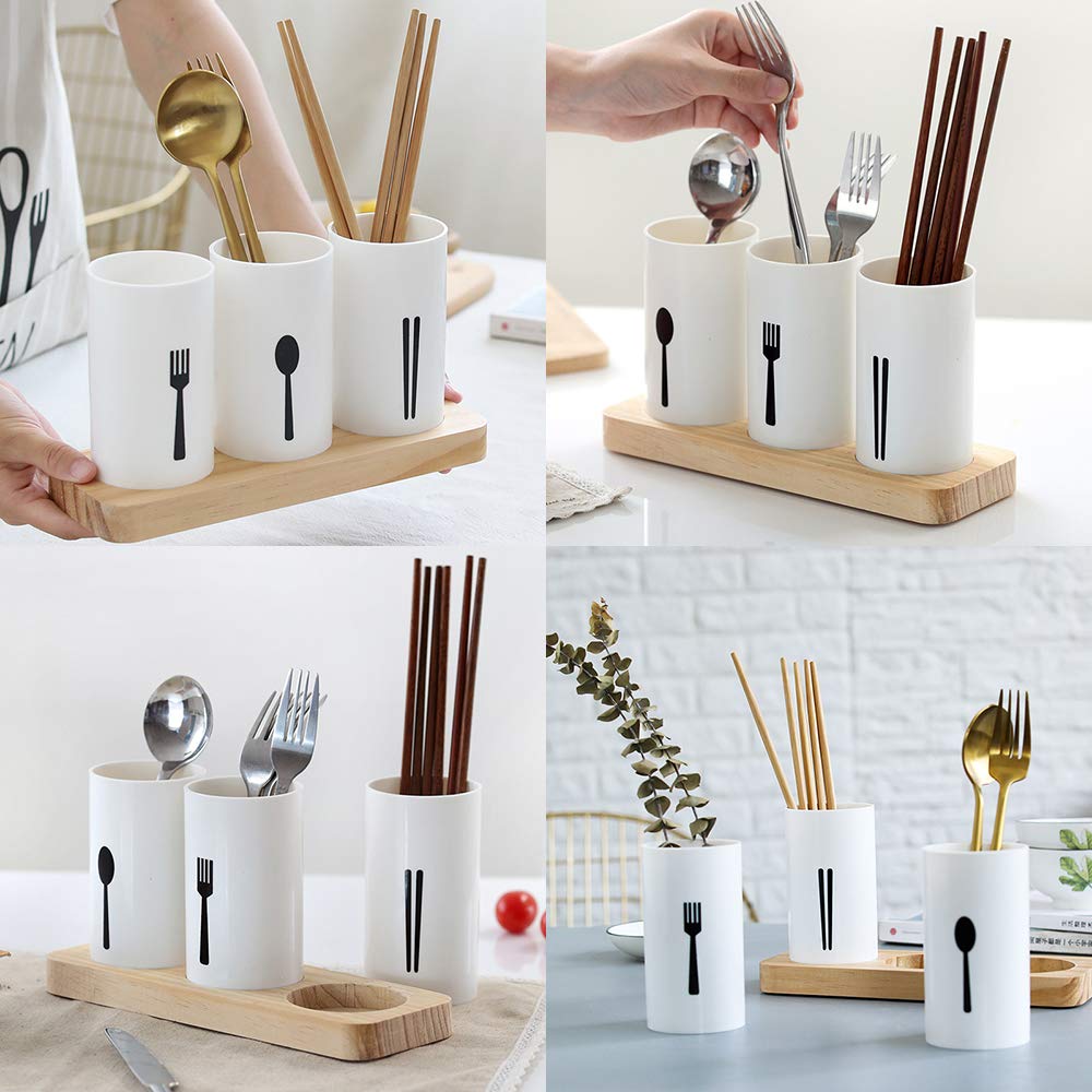 MyLifeUNIT Kitchen Utensil Caddy, Flatware Organizer with Wood Base