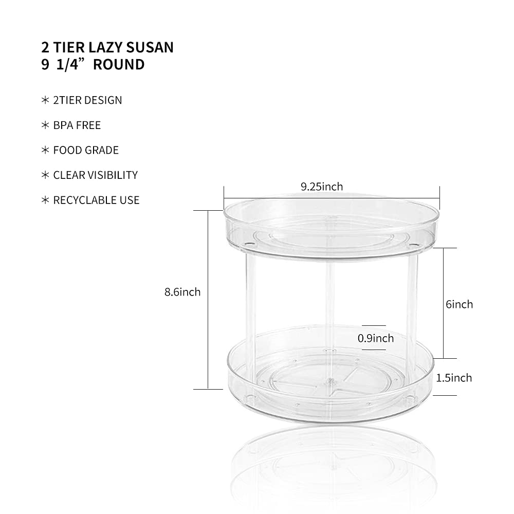 2 Tier Lazy Susan Organizer for Cabinet, 9-Inch Clear Lazy Susan Turntable for Cabinet Organizer, Skincare Organizer , Spice Storage Containers