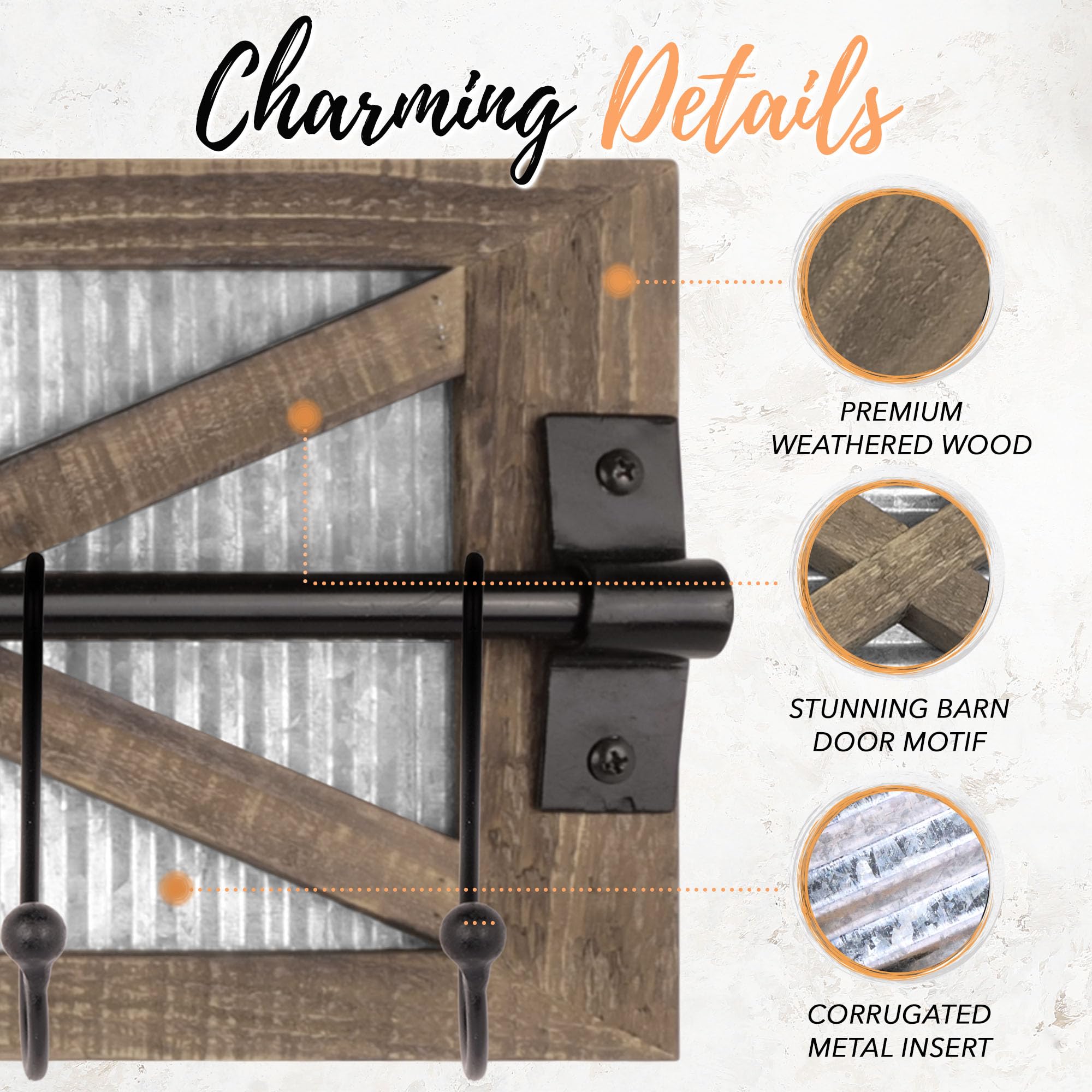 Autumn Alley Rustic Kitchen Utensils Hanging Rack with S Hooks | Wall Mounted Wood Rack for Mugs, Utensils, Pots and Farmhouse Decor | Rustic Wall Decor