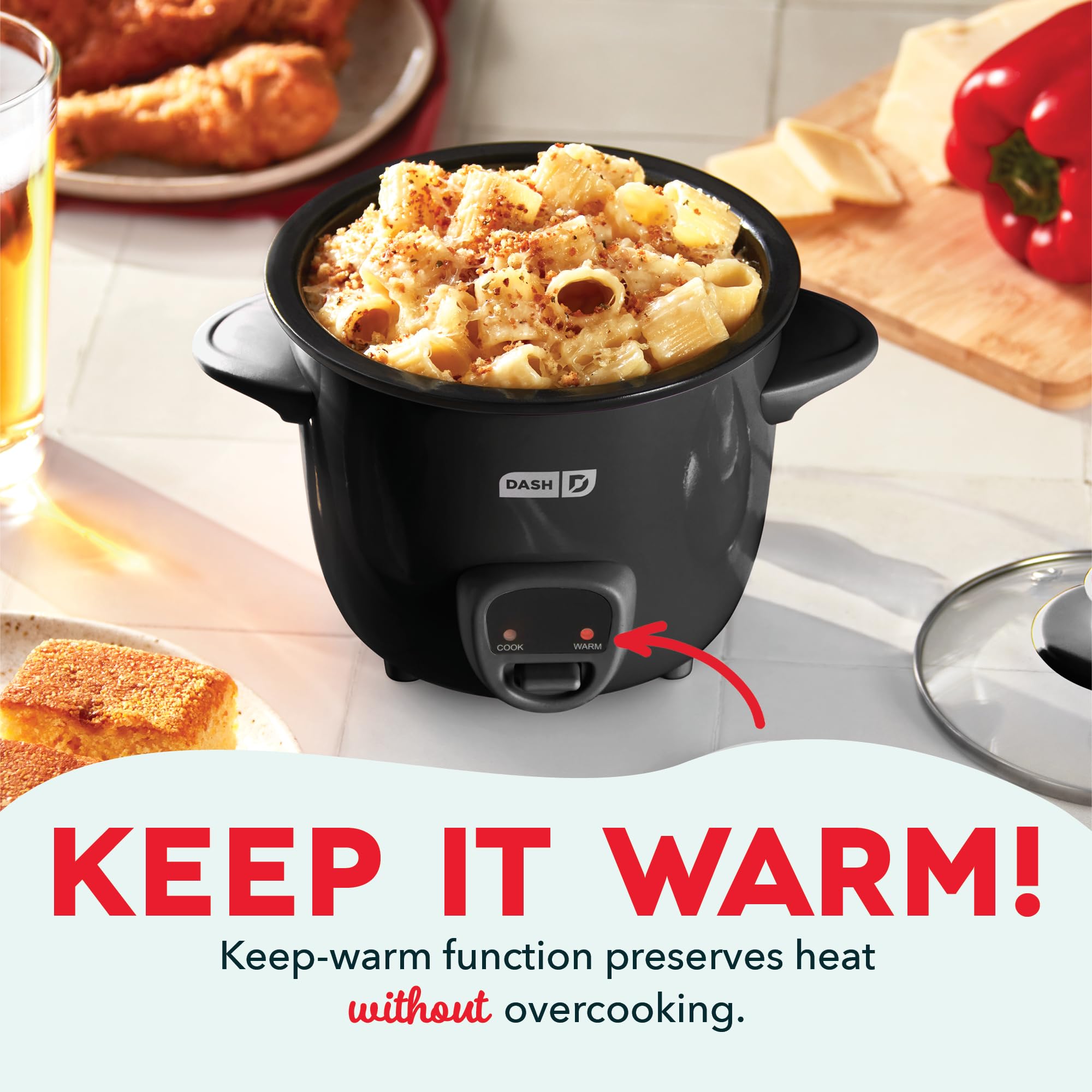 DASH Mini Rice Cooker Steamer with Removable Nonstick Pot, Keep Warm Function & Recipe Guide, 2 cups, for Soups, Stews, Grains & Oatmeal - Black