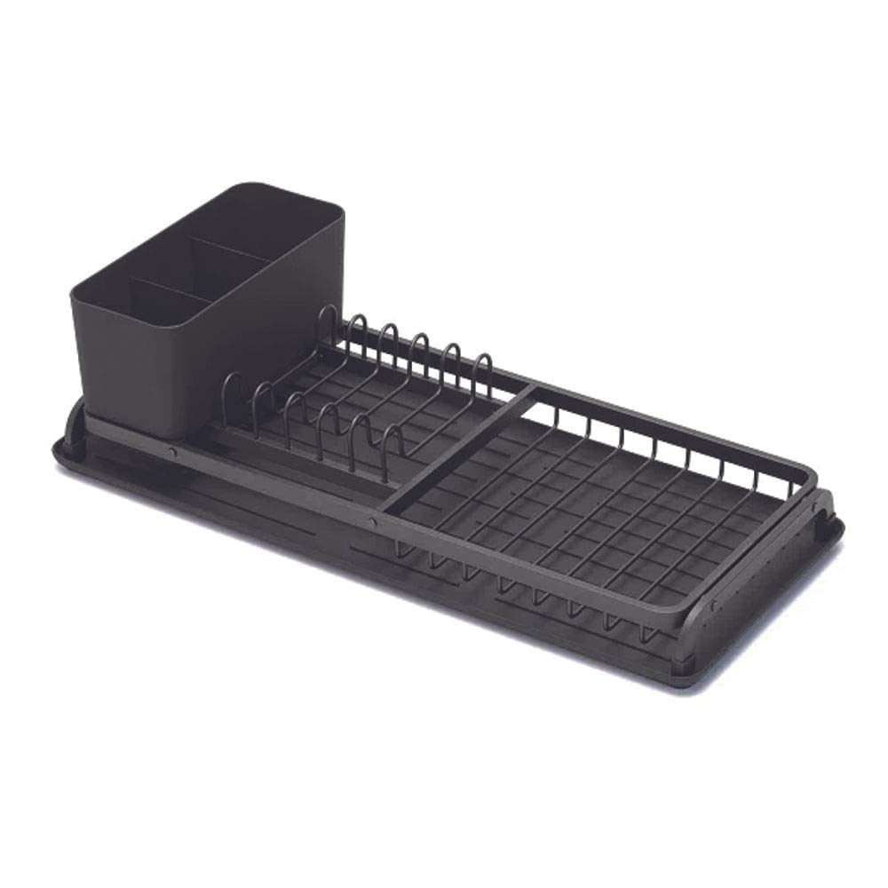Brabantia Large Dish Drying Draining Rack (Light Gray) Plastic Easy-Clean Drip Tray & Removable Cutlery Basket