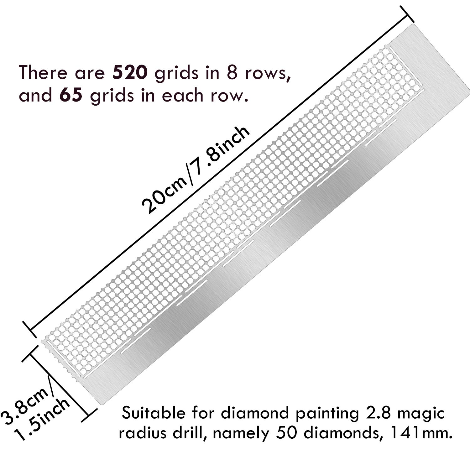 Whaline Diamond Painting Ruler Mesh Ruler Grid Diamond Drawing Tool Stainless Steel Ruler Diamond Painting Accessories with 520 Blank Grids for Diamond Painting Round Full Drill & Partial Drill