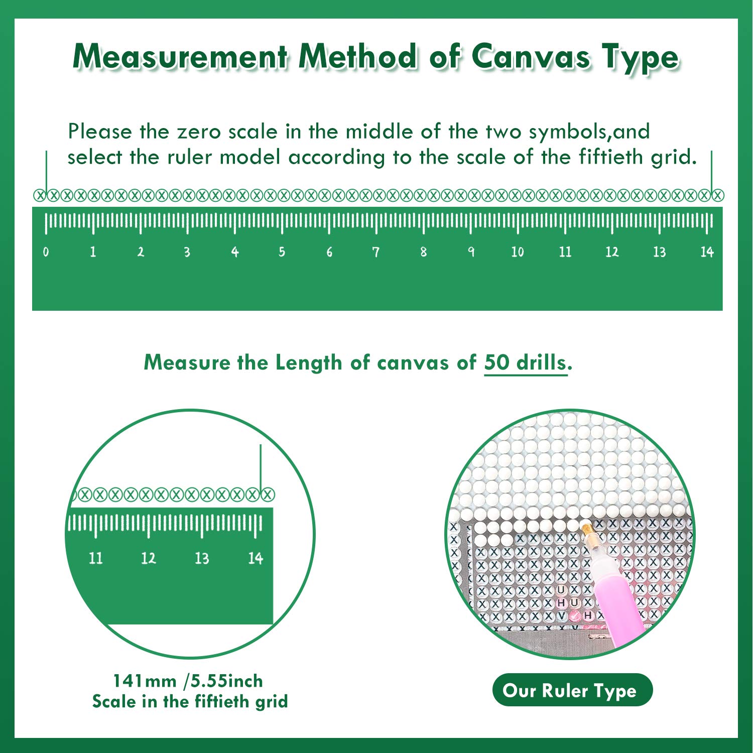 Whaline Diamond Painting Ruler Mesh Ruler Grid Diamond Drawing Tool Stainless Steel Ruler Diamond Painting Accessories with 520 Blank Grids for Diamond Painting Round Full Drill & Partial Drill