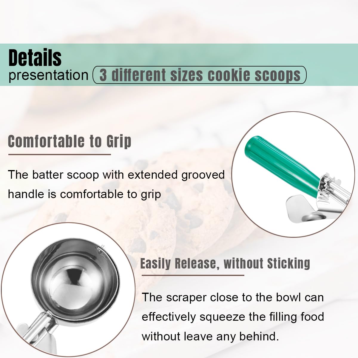 Cookie Scoop Set, Ice Cream Scoop Set, Multiple Size Large-Medium-Small Size Disher, Professional 18/8 Stainless Steel Cupcake Scoop