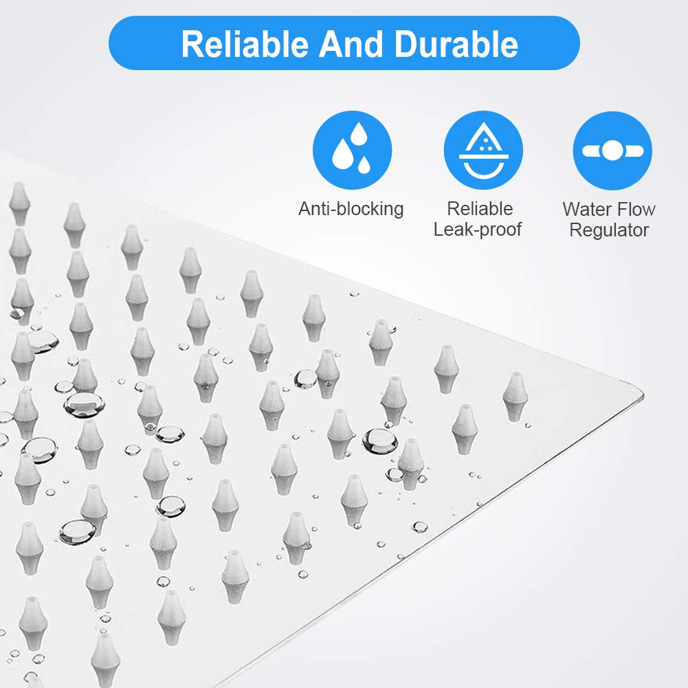kaqinu Shower Head , 8 Inch High Pressure Rainfall Shower Head / Handheld Showerhead Combo with 11 Inch Extension Arm, Anti-leak Shower Head with Holder/ Hose, Flow Regulator, Chrome