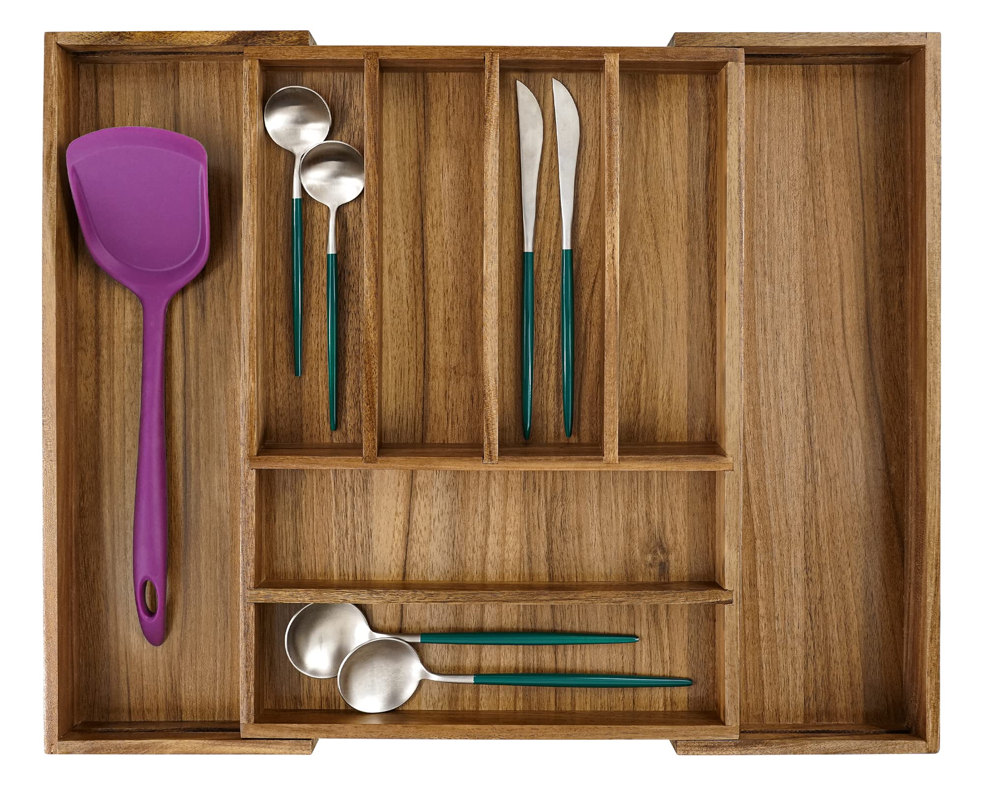 Utoplike Acacia Expandable Cutlery Drawer Organizer, Adjustable Kitchen Silverware Drawer Organizer, Wooden Utensil Tray Holder Organiser, Drawer Divider for Flatware, Knives in Kitchen