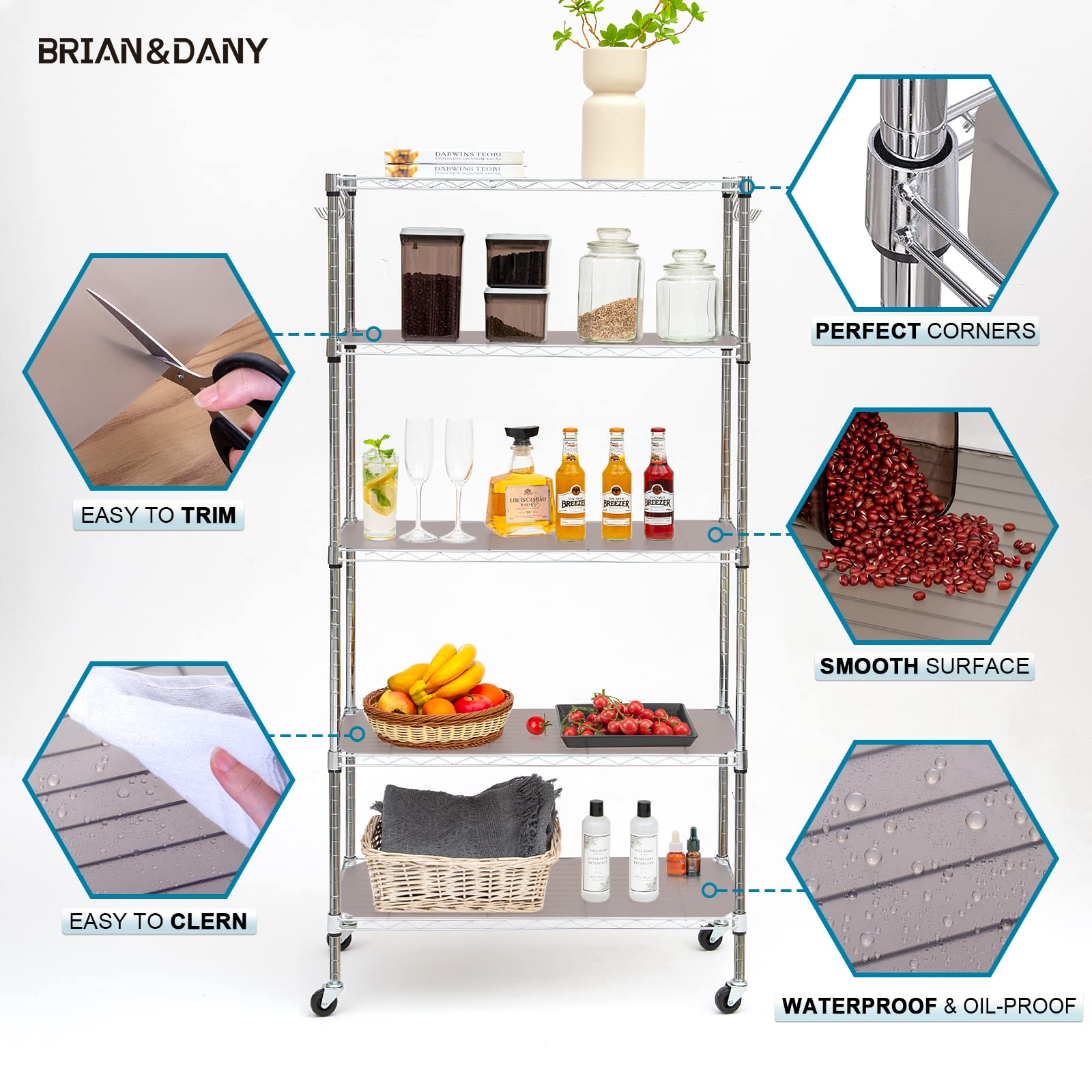 BRIAN & DANY Wire Shelf Liner 14" X 30", Heavy Duty Shelf Liners for Wire Shelving, Waterproof Protector Mats, Set of 5, Charcoal