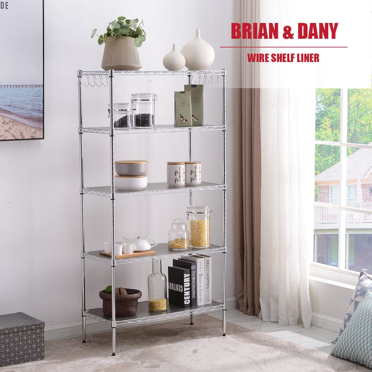 BRIAN & DANY Wire Shelf Liner 14" X 30", Heavy Duty Shelf Liners for Wire Shelving, Waterproof Protector Mats, Set of 5, Charcoal