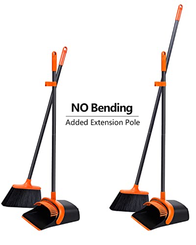 Broom and Dustpan Set, Broom and Dustpan Set for Home, Dustpan with 52" Long Handle Broom Combo Set, Standing Dustpan and Broom Set for Home Kitchen Room Office Lobby Floor Cleaning